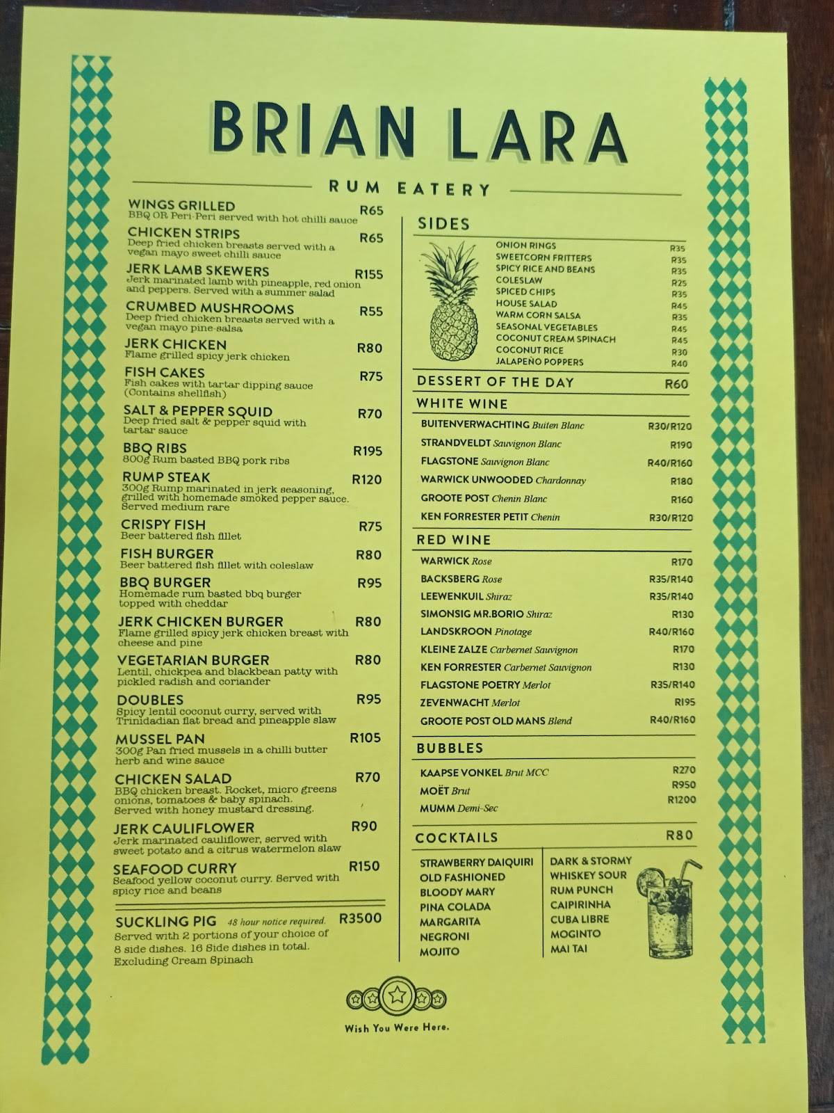 Menu at Brian Lara Rum Eatery restaurant, Randburg, 56 4th Ave