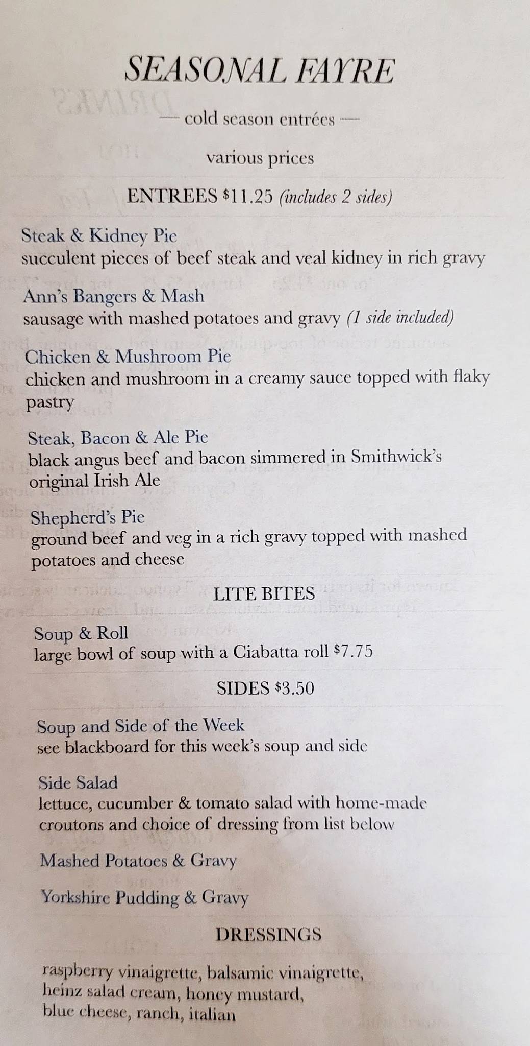 Menu at British Pantry & Tea Room restaurant, Centerville