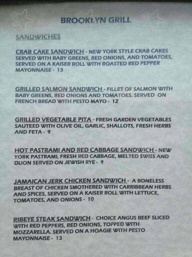Menu at Brooklyn Grill & Cafe, Bristol