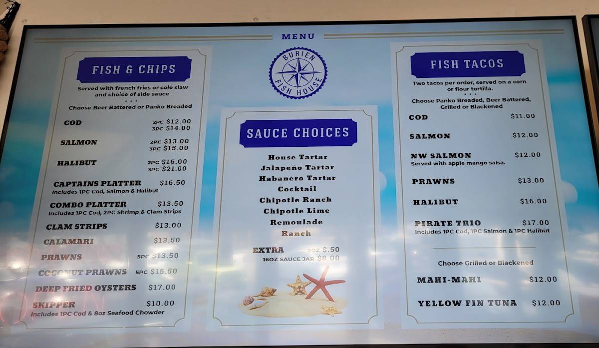 Menu at Burien Fish House restaurant, Burien