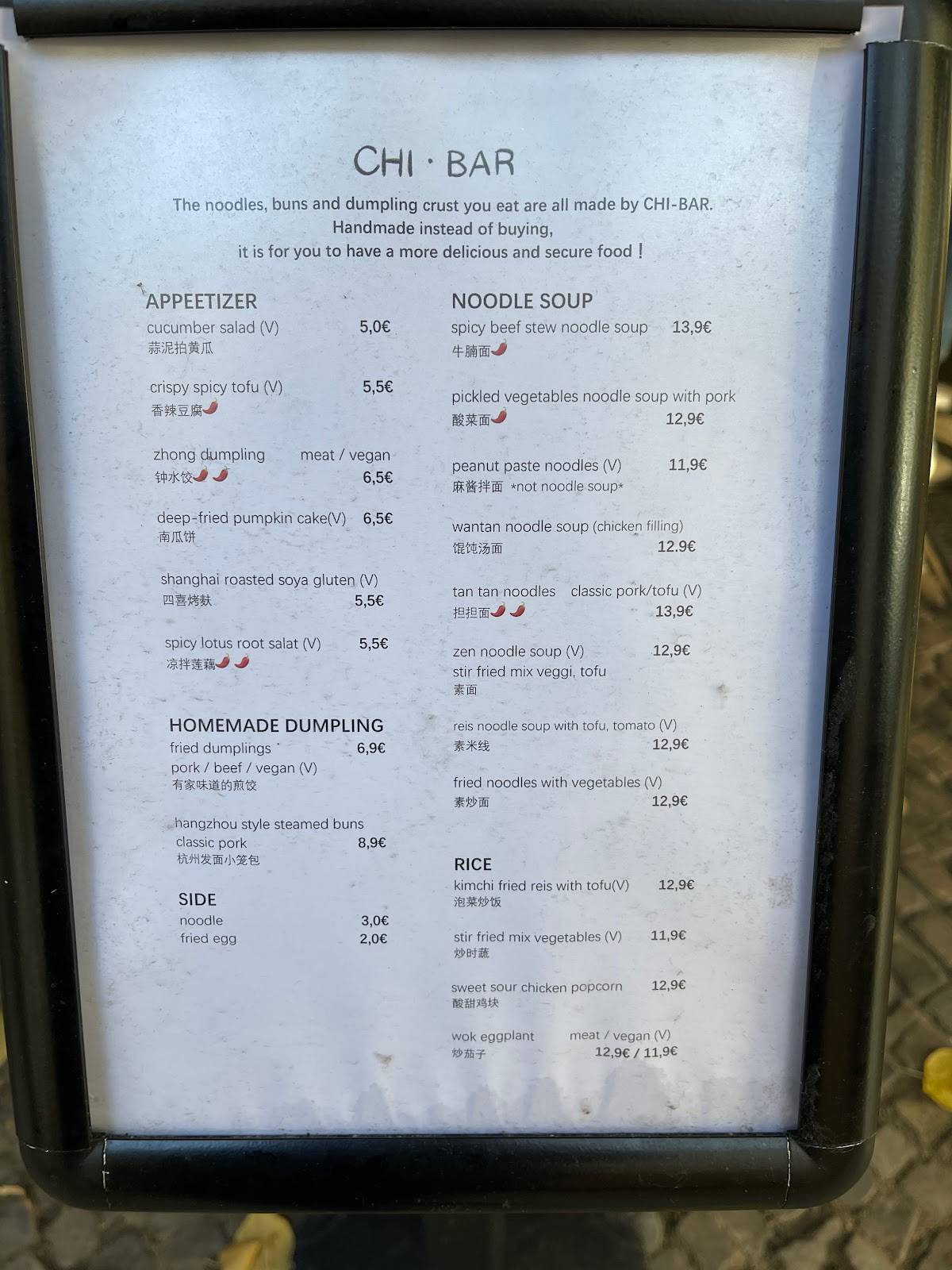 Speisekarte von CHI.BAR, Berlin