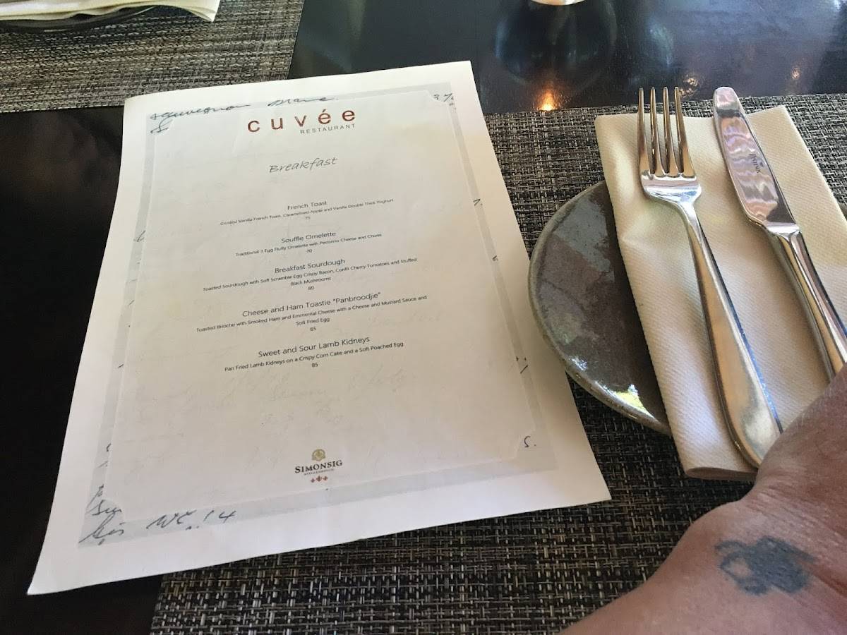 Menu at CUVEE AT SIMONSIG restaurant, Cape Town