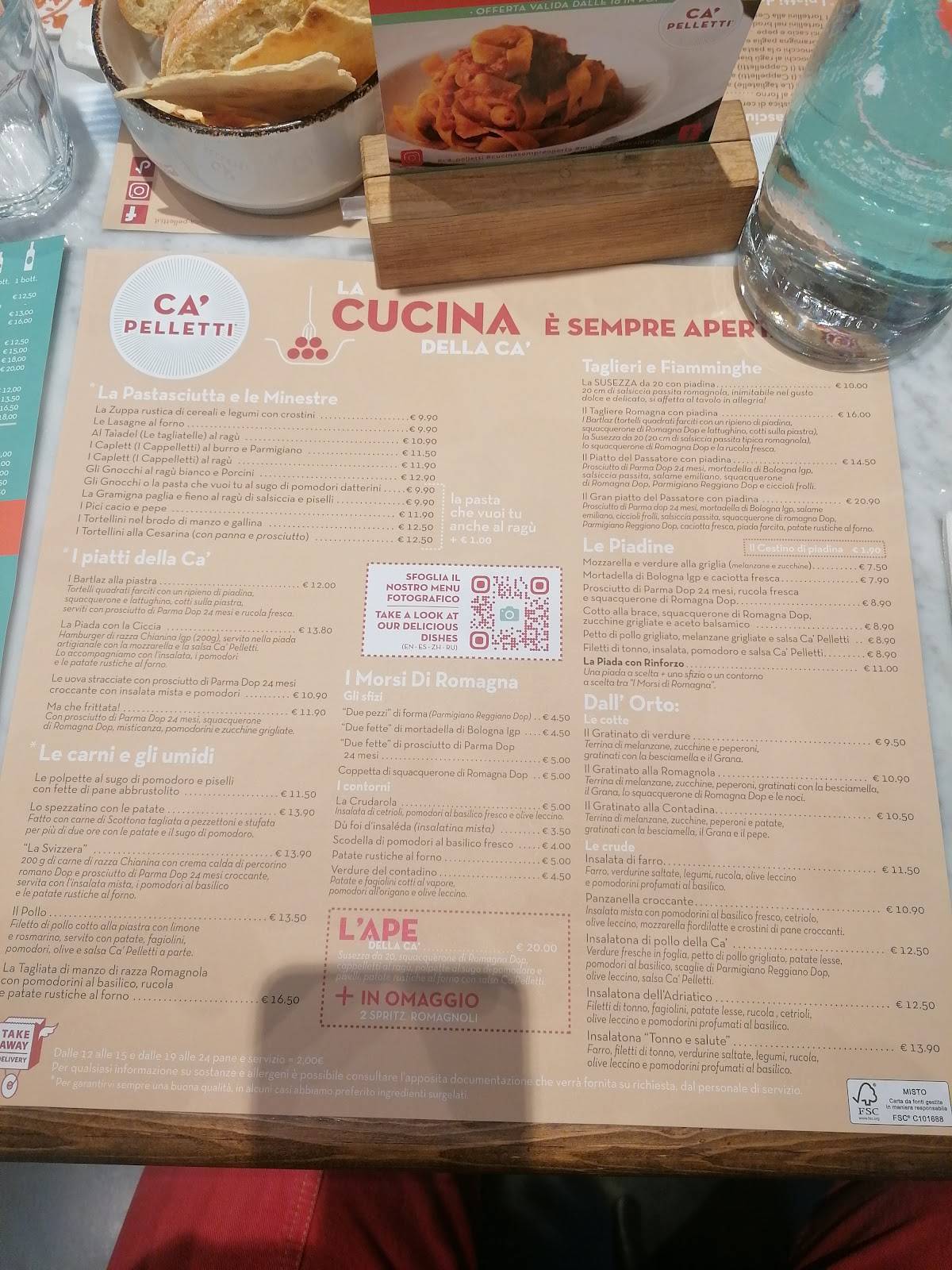 Menu au Ca' Pelletti Firenze restaurant, Florence