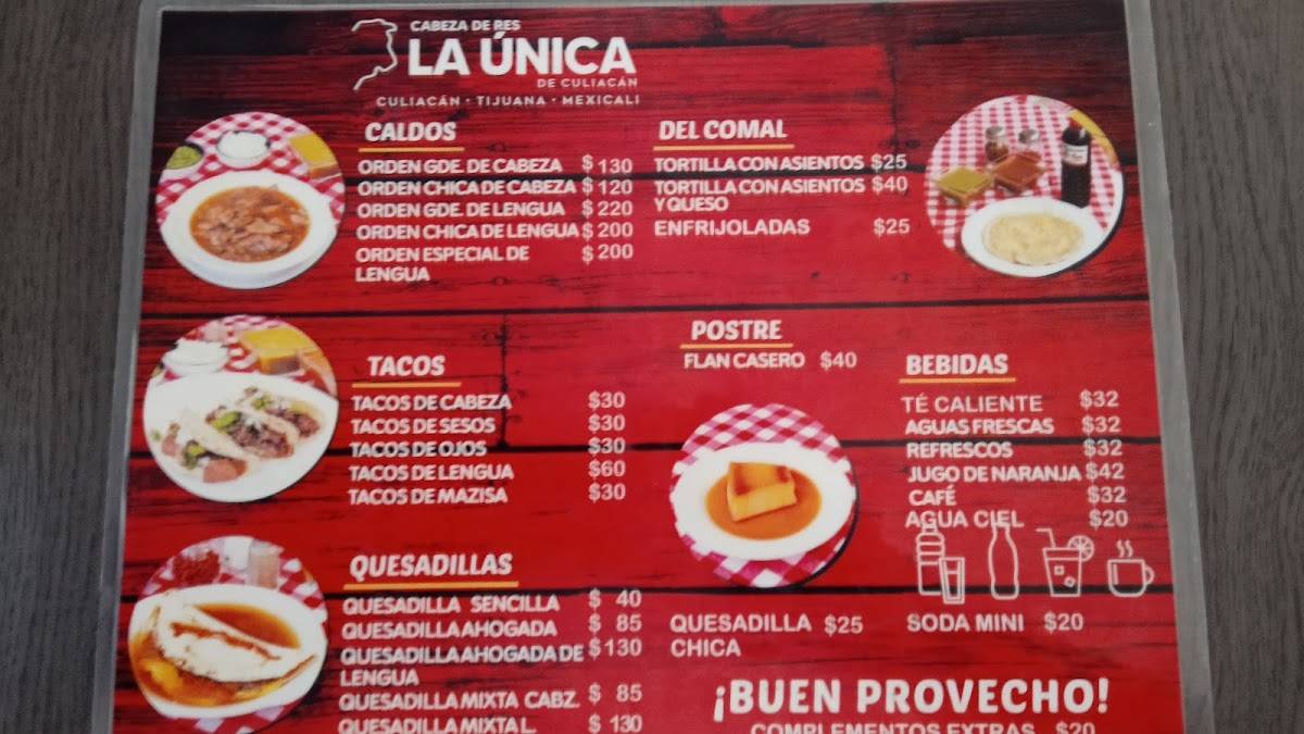 Carta del restaurante Cabeza del Res la Única, Tijuana