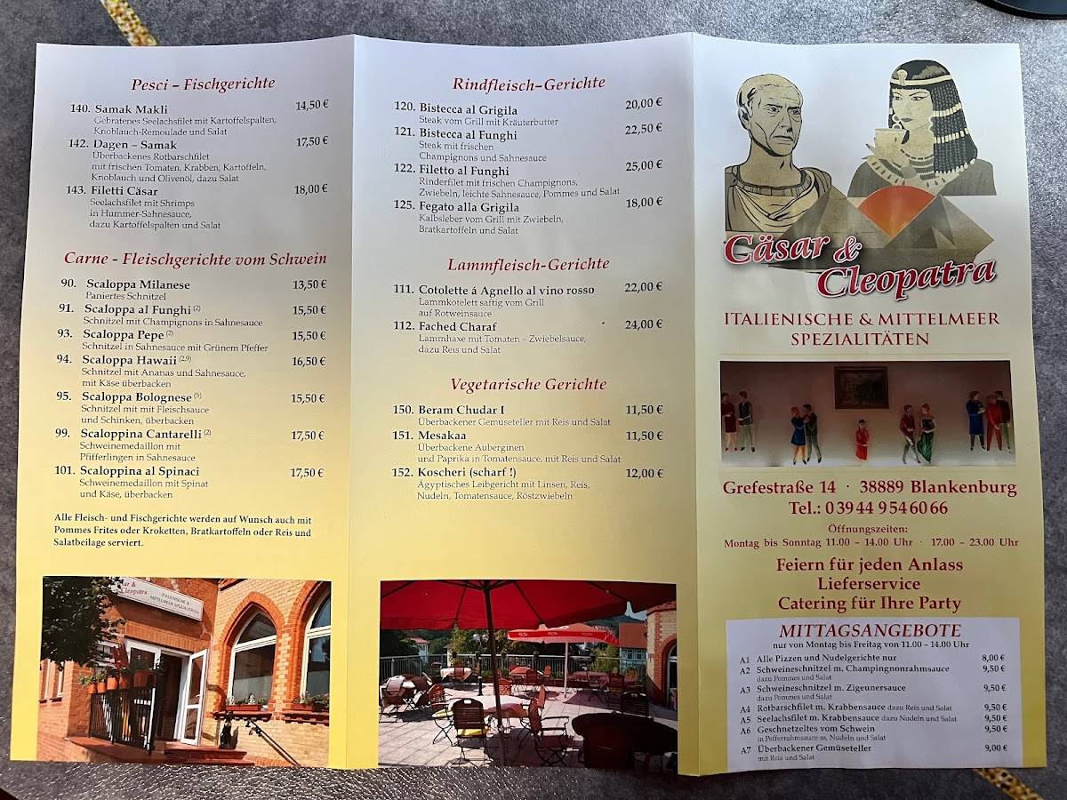 Carta del restaurante Cäsar und Cleopatra, Blankenburg