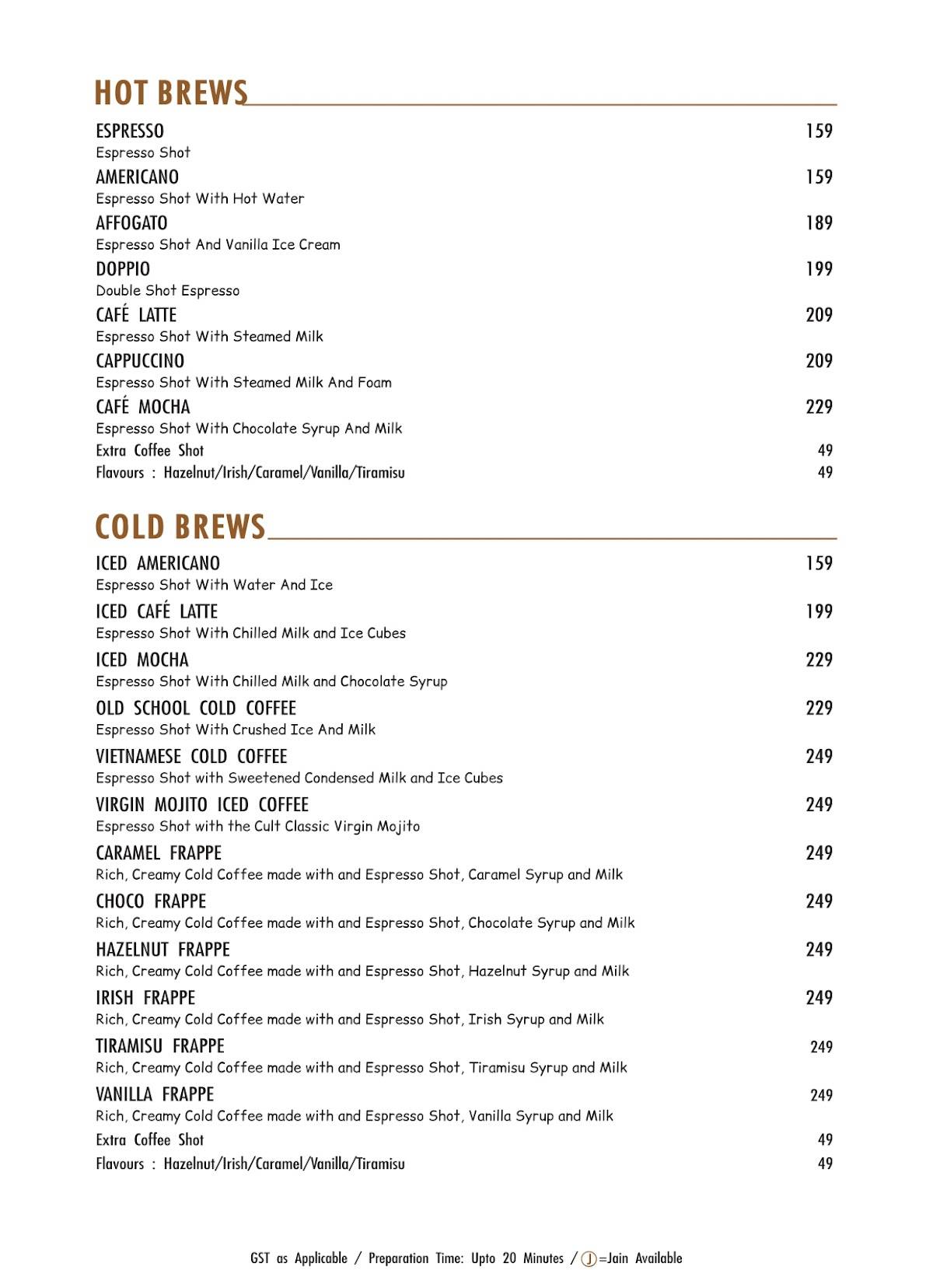 Menu at Cafe Brewing Italiana - Veg. Italian Cafe, Pune