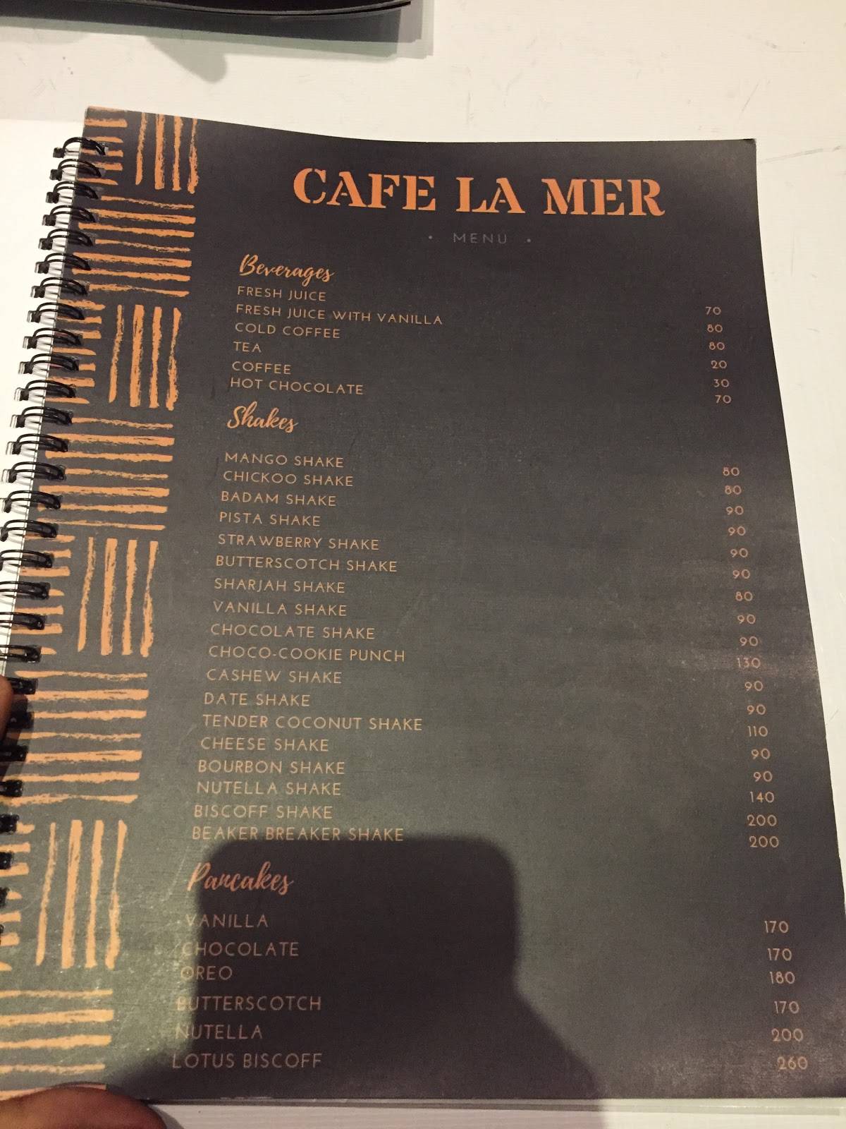 Menu at Cafe La Mer, Kozhikode