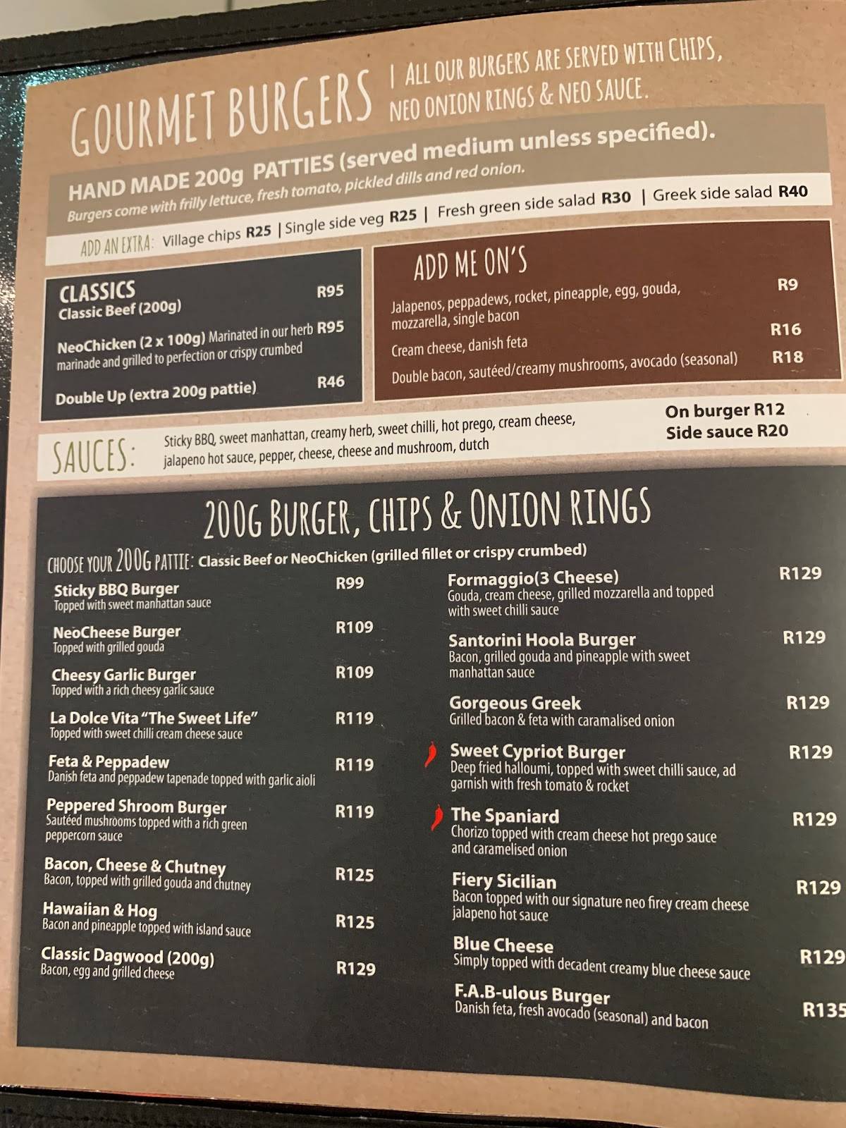 Menu at Café Neo restaurant, East London