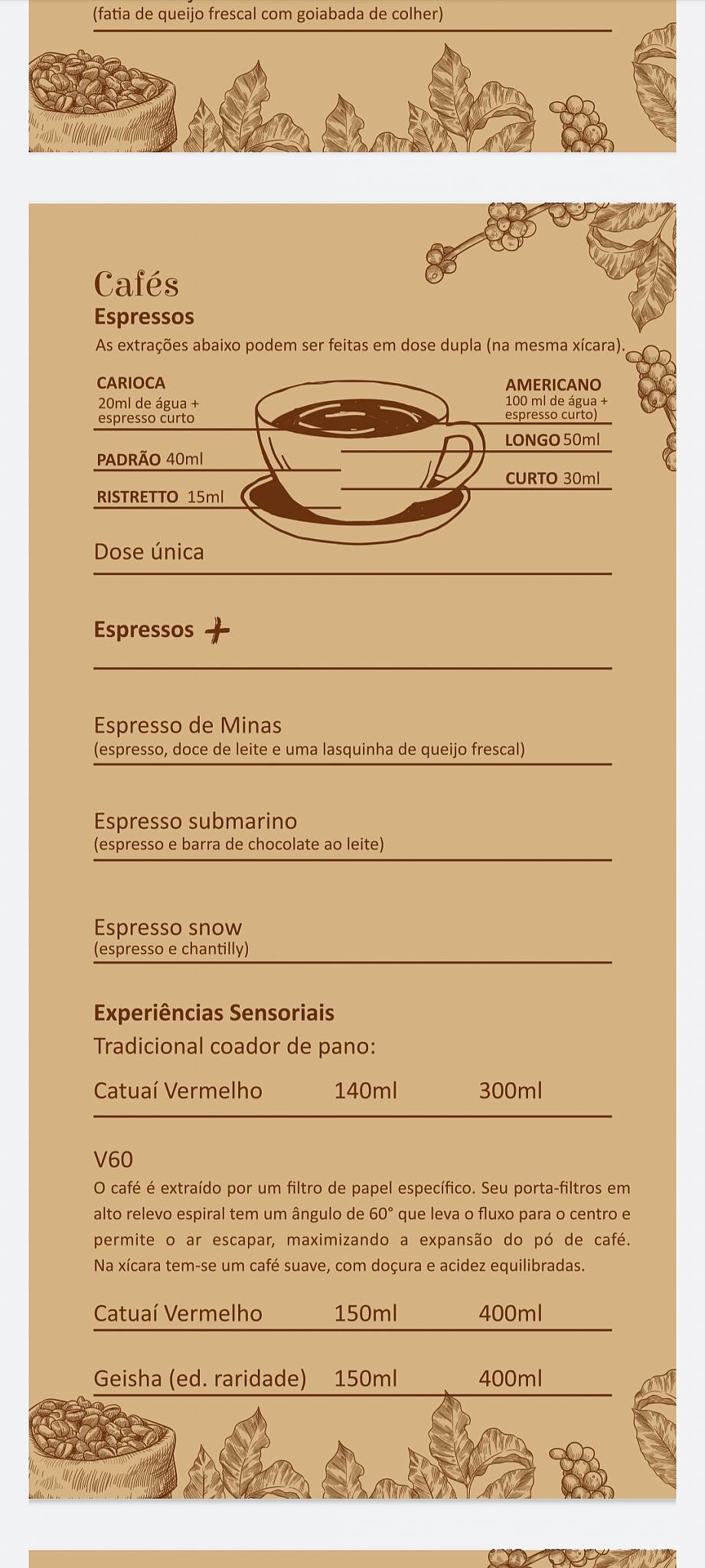 Menu at Café da Praça, Lavras