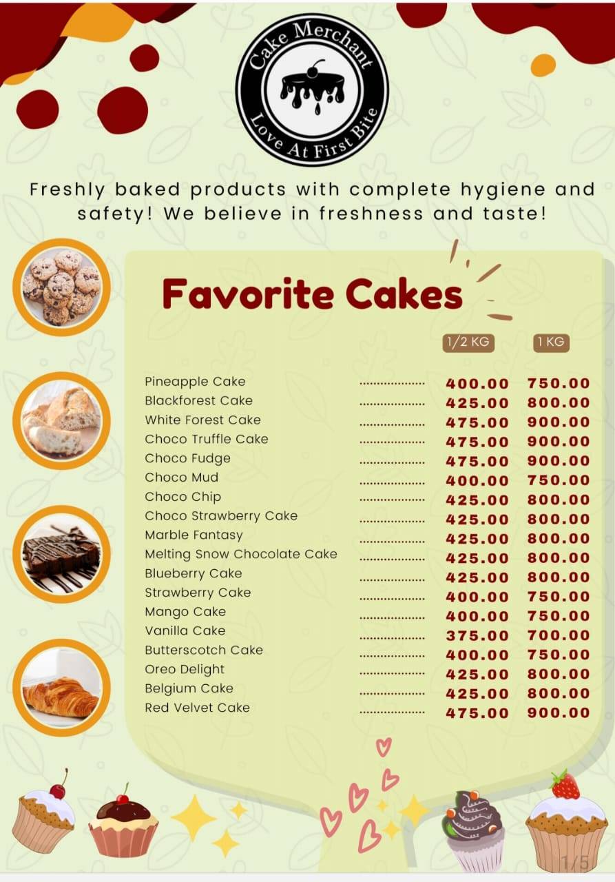 Menu at Cake merchant, Meoka