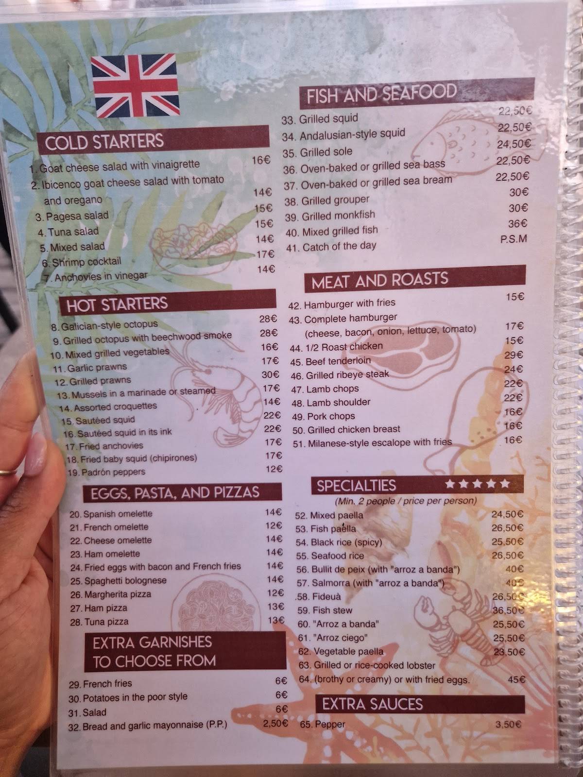 Menu at Restaurant Cala Martina, Es Canar
