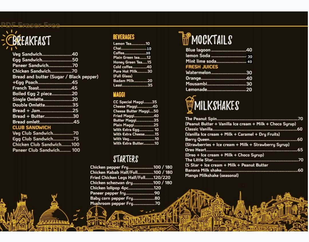 Menu at Calcutta Cafe, Bengaluru
