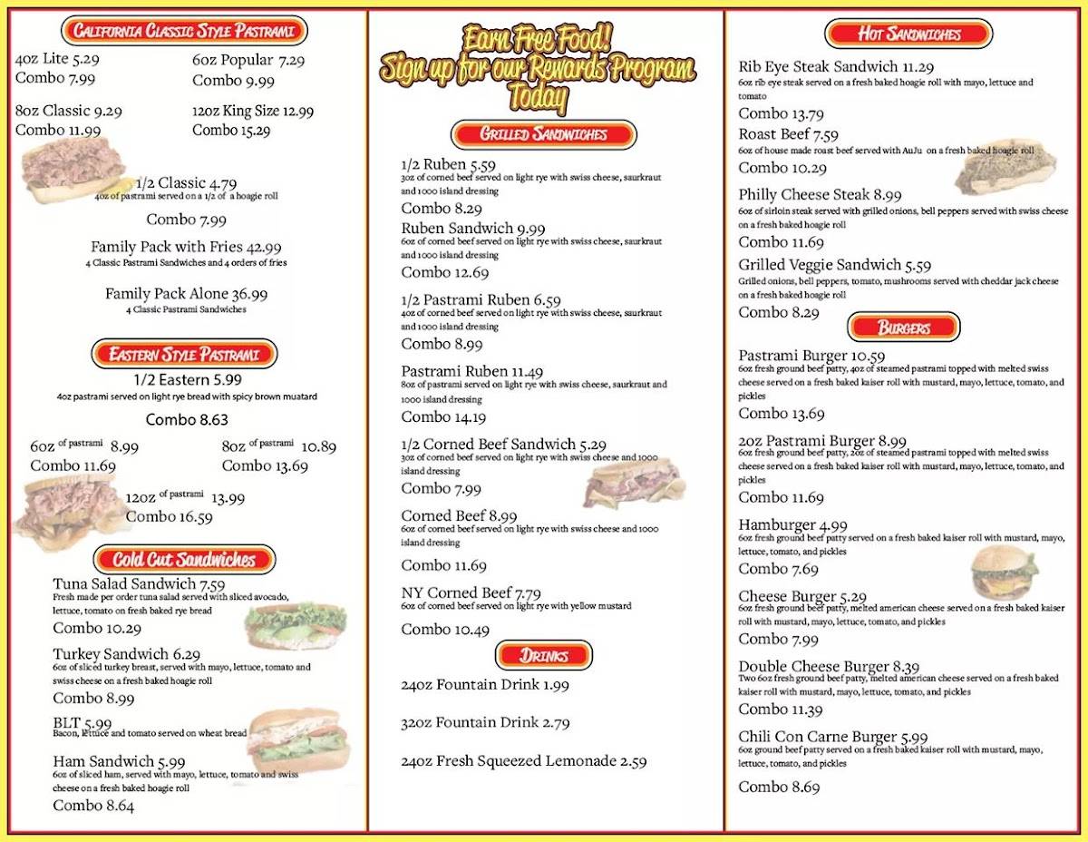 Menu at California Pastrami restaurant, Albuquerque, Montgomery Blvd NE