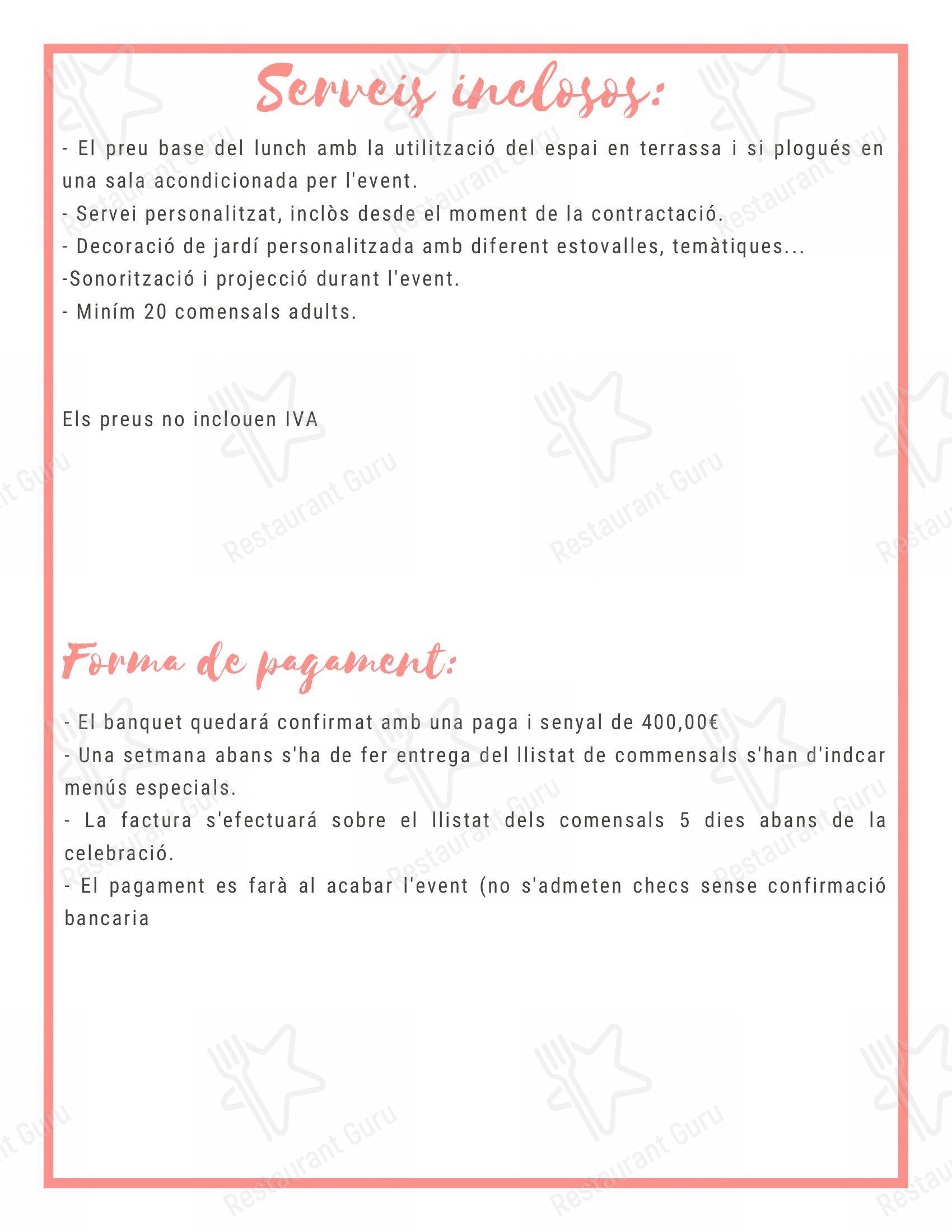 Carta del restaurante Can Mauri, Polinyà, C-155