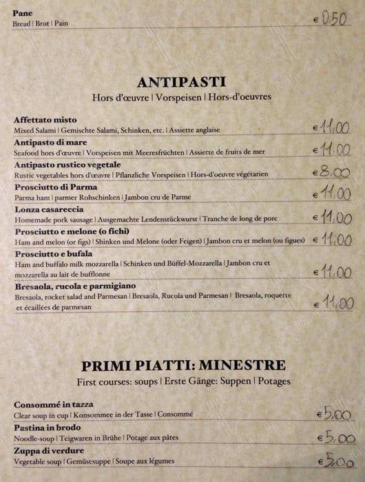 Menu at Capo de Fero Roma restaurant, Rome