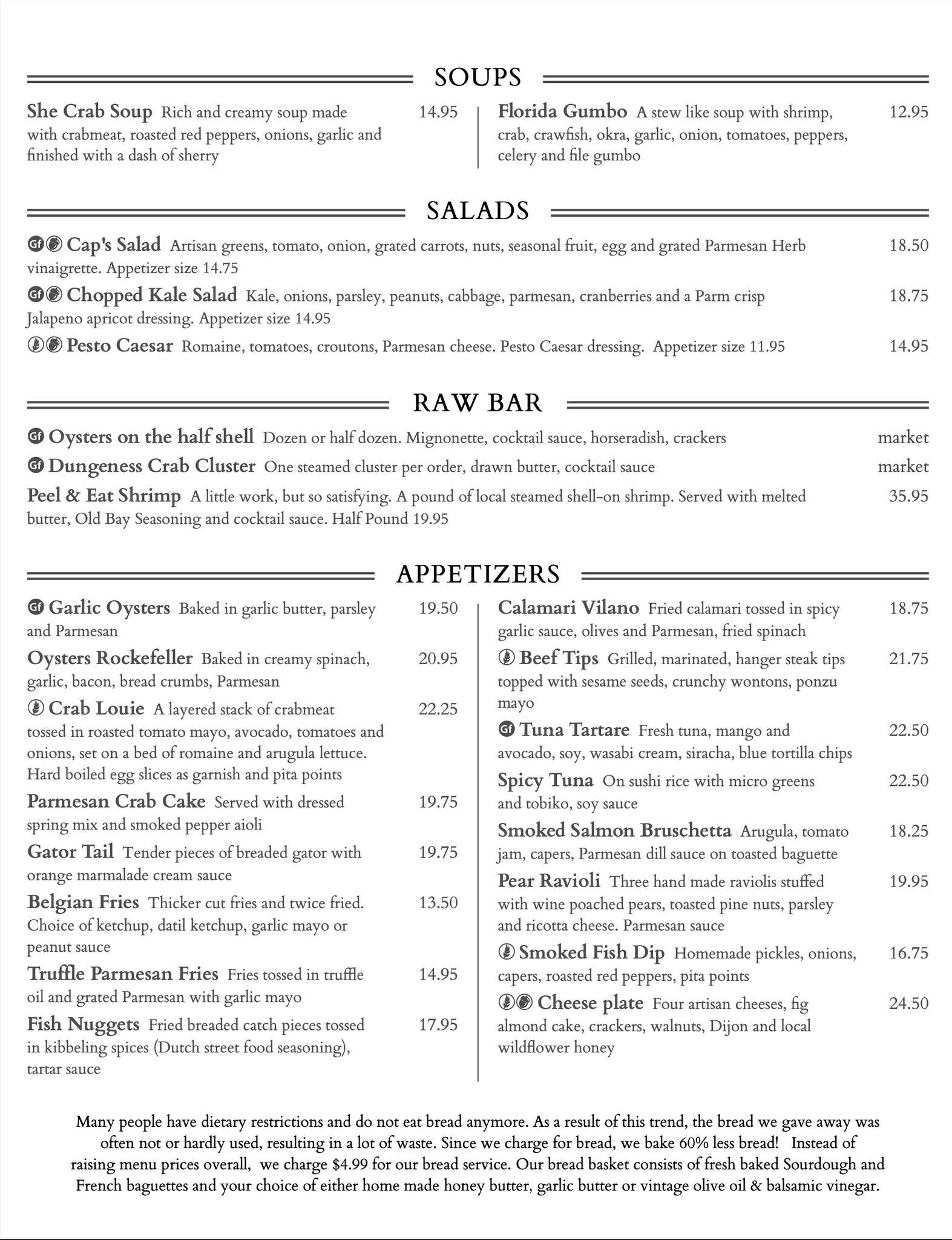 Menu at Cap's On the Water restaurant, Vilano Beach, Myrtle St