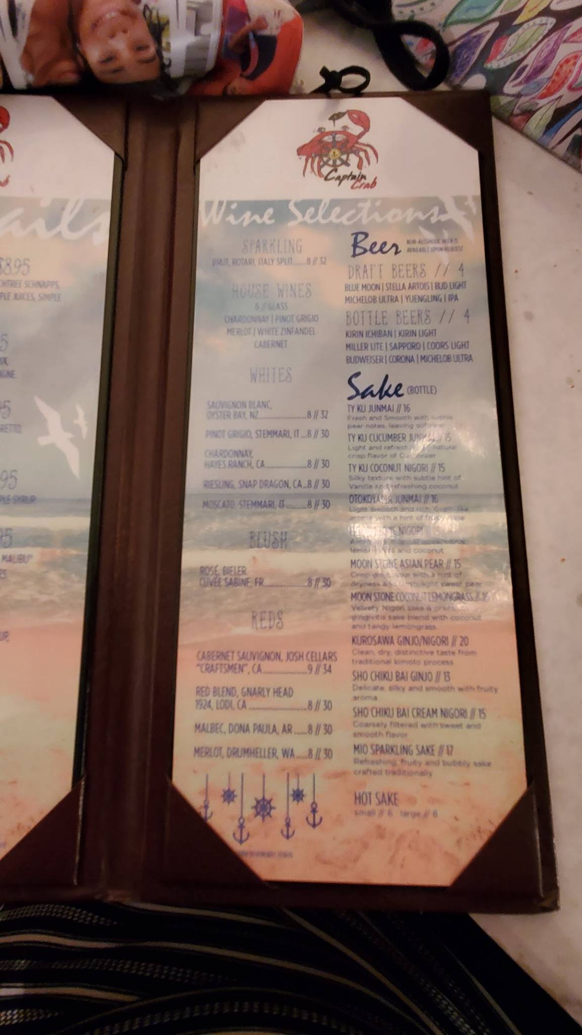Menu at Captain Crab Seafood restaurant, Port Charlotte