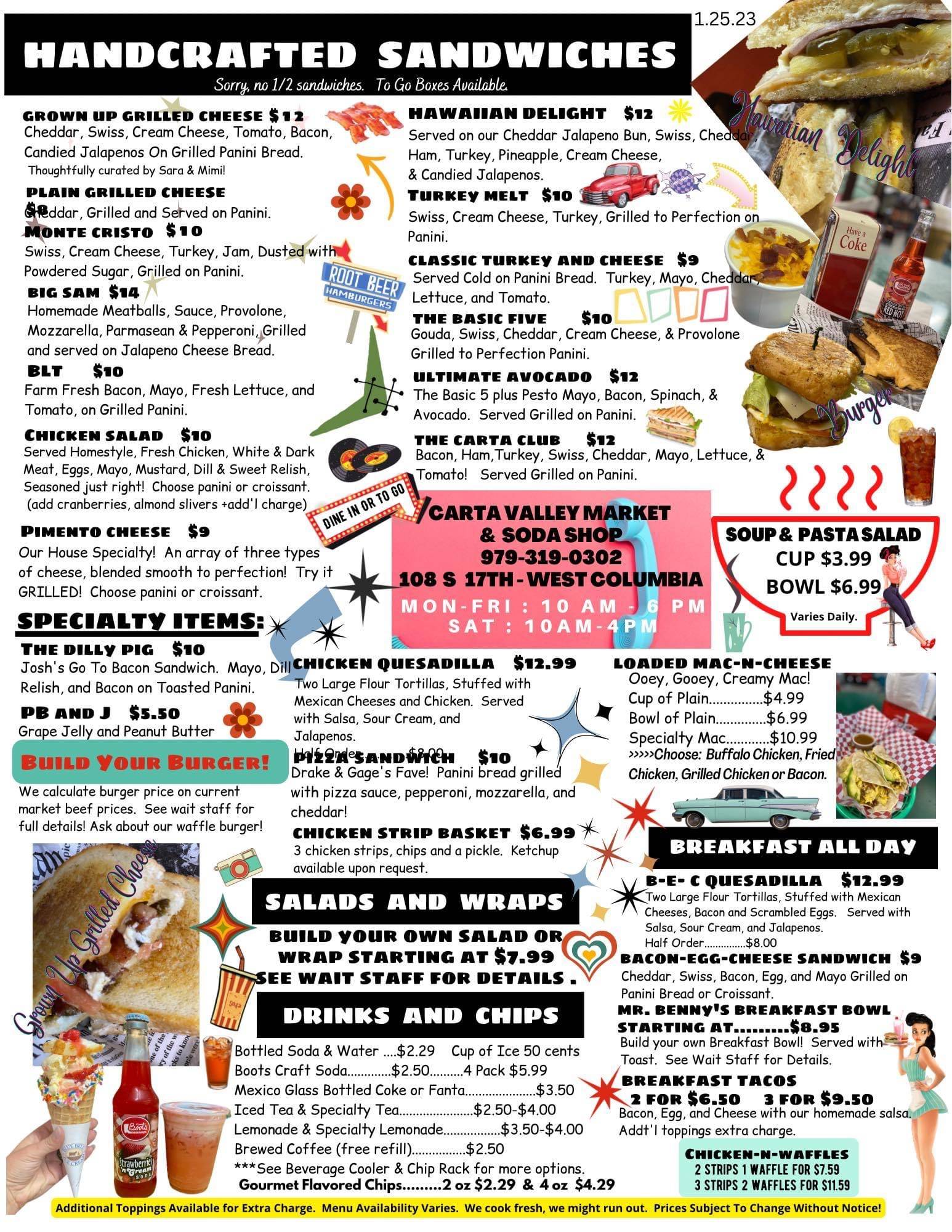 Menu at Carta Valley Market & Soda Shop restaurant, West Columbia, 108 ...