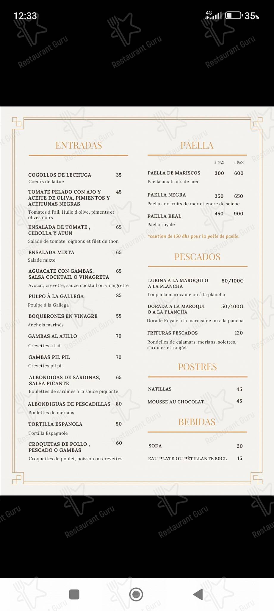 Menu au Casa José port restaurant, Casablanca, 26 Bd Félix Houphouët-Boigny
