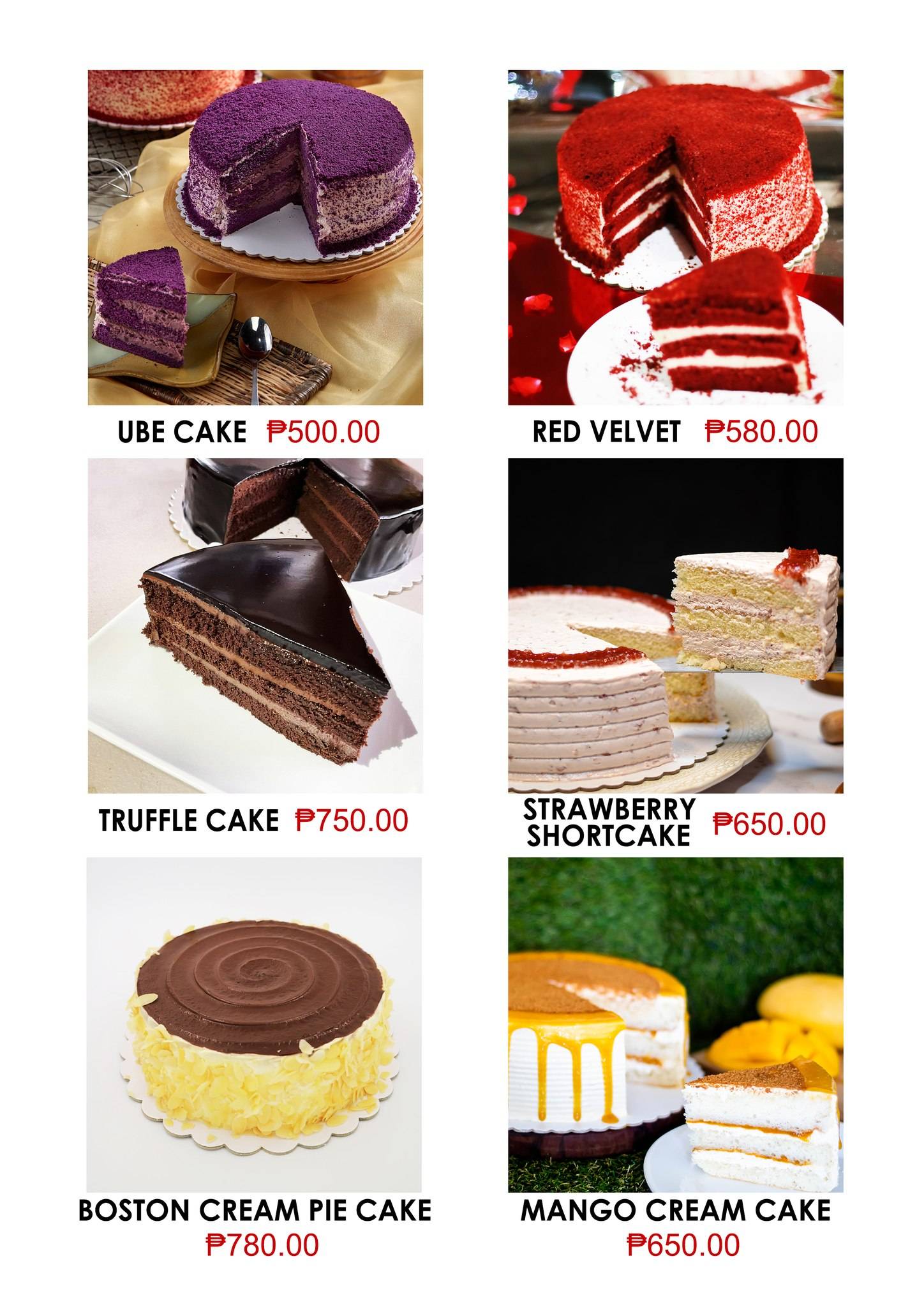 Menu at Cebu Cardinal Bakeshoppe, Cebu City