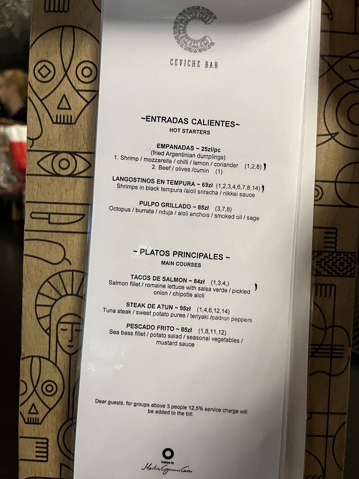 Menu at Ceviche Bar, Warsaw