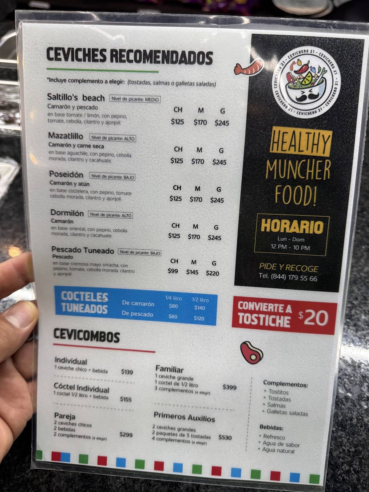 Carta del restaurante Cevichero 21 - Sucursal Eulalio Gutiérrez, Saltillo