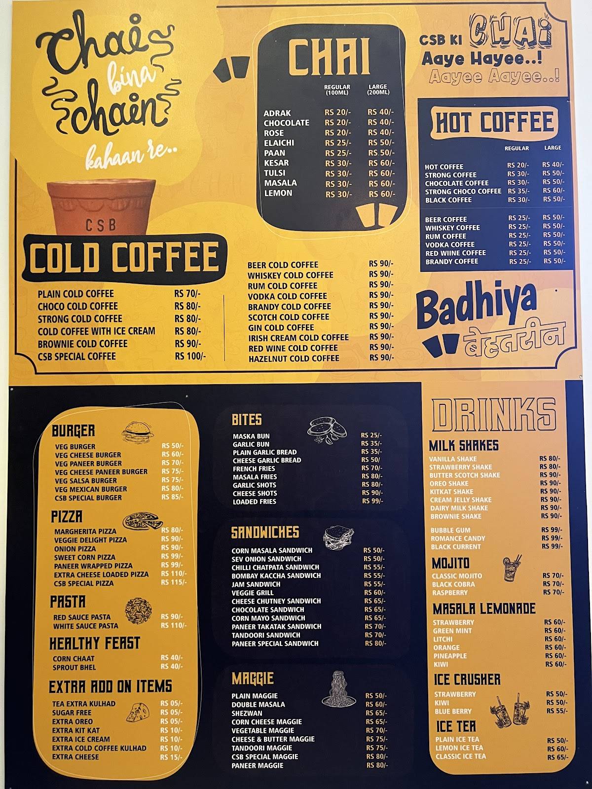 Menu at Chai Sutta Bar, Khanna
