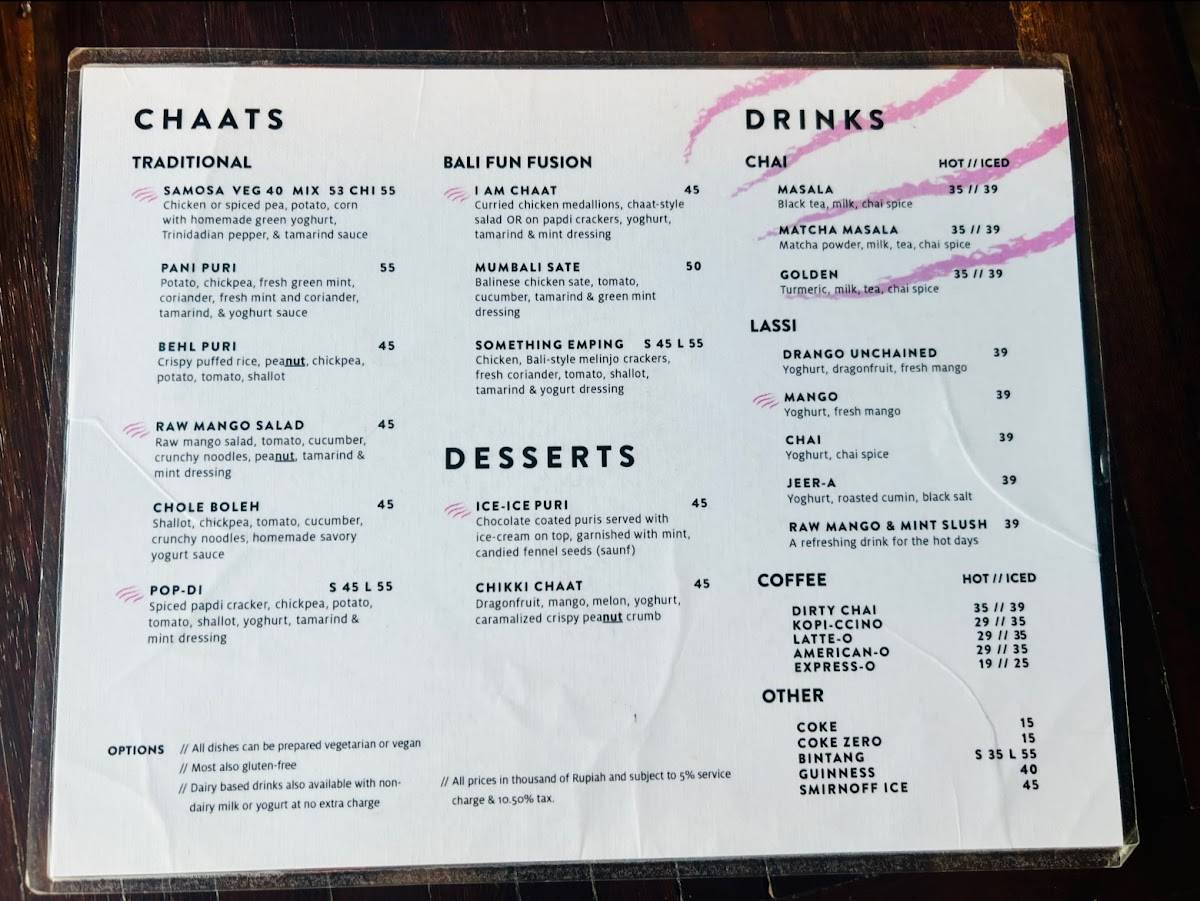 Carta del restaurante Chai of The Tiger (Indian Street Food) - Jl Sukma ...