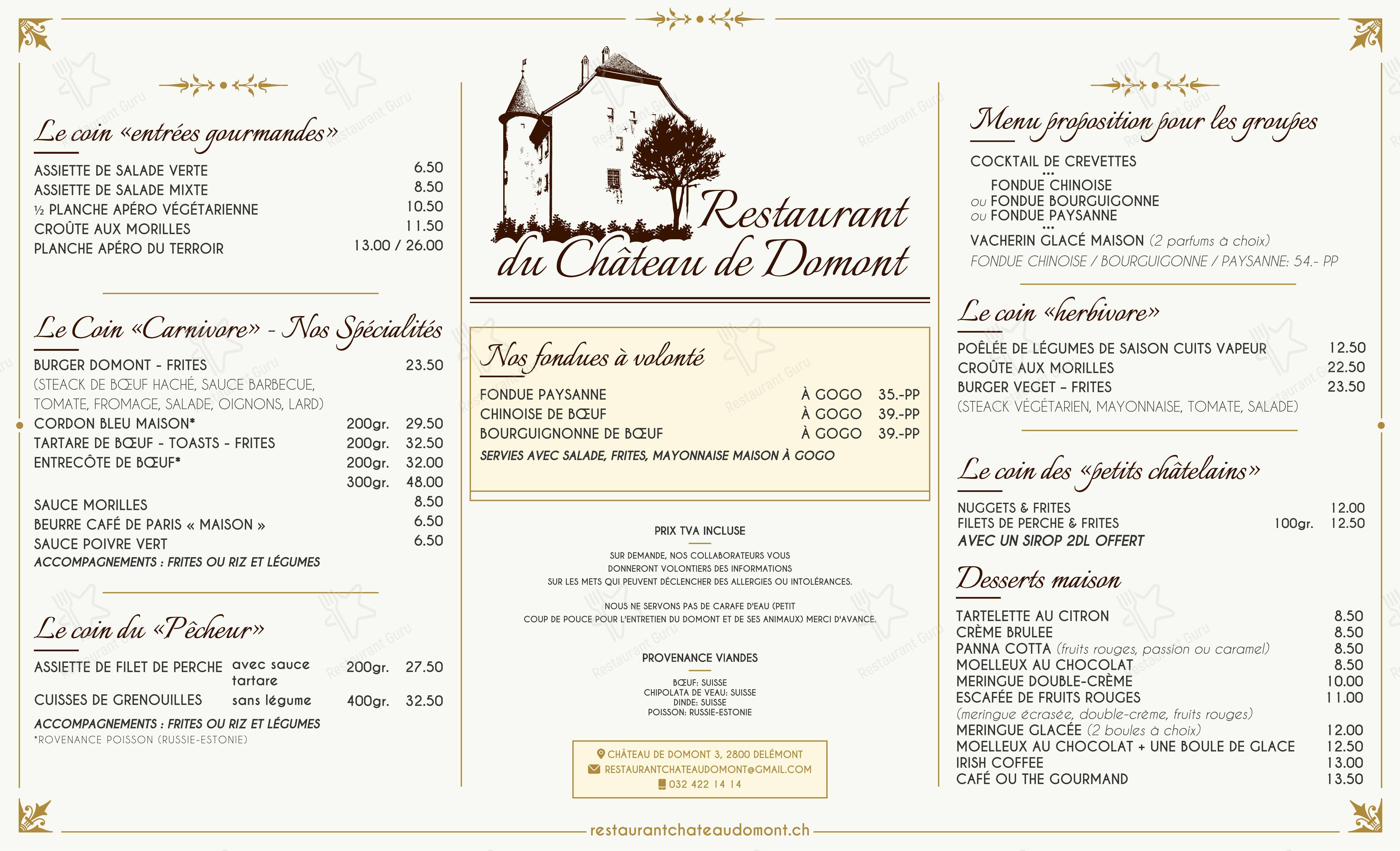 Menu au Restaurant Château de Domont, Delémont, Château de Domont 3