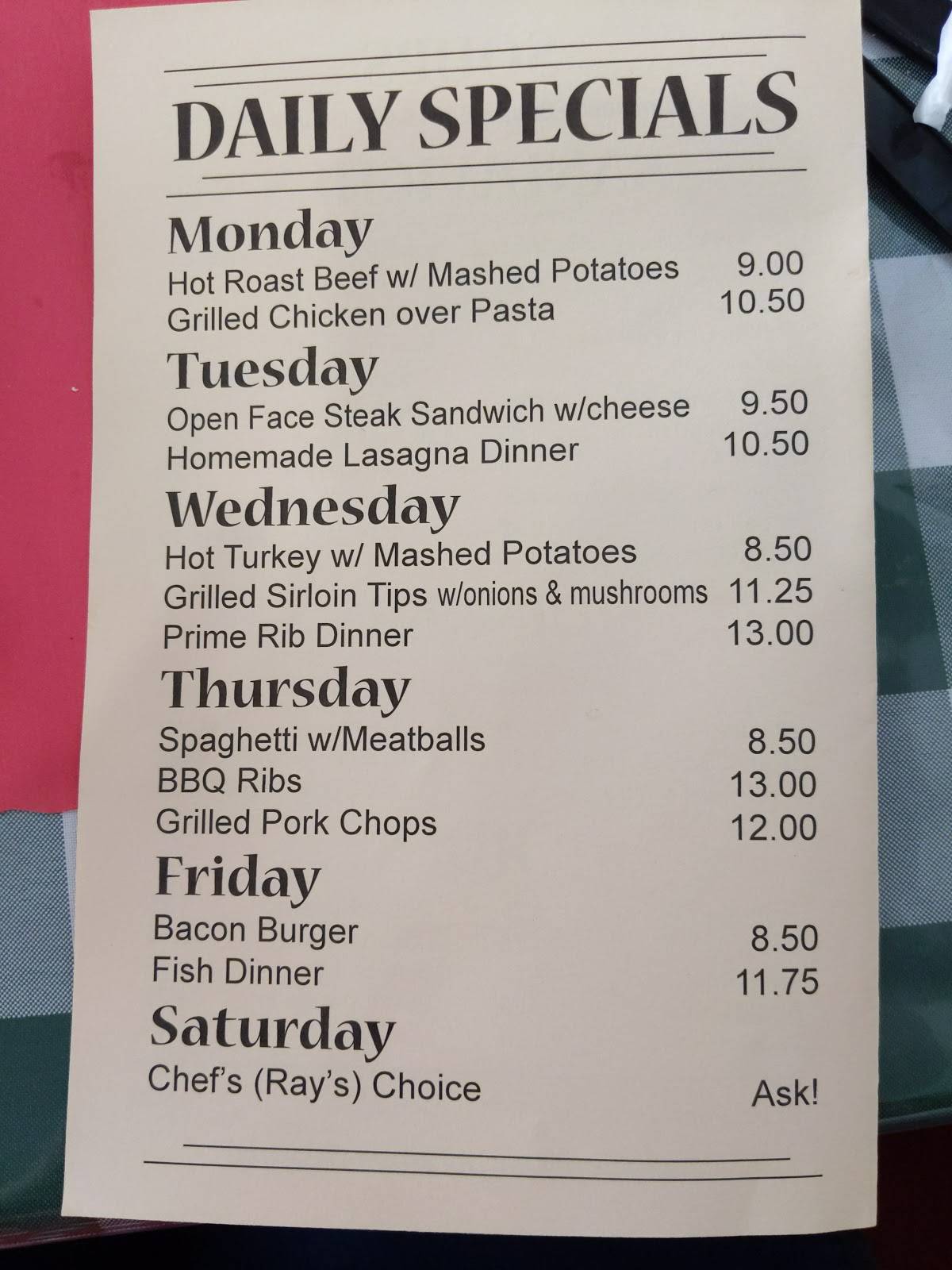 Menu at Chef Ray's Cafe, East Liverpool