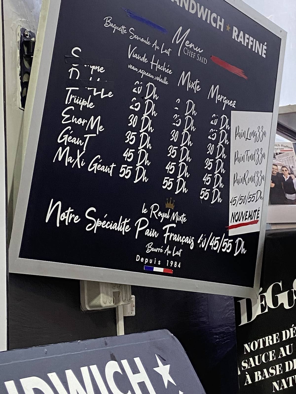 Menu au Chef Said restaurant, Casablanca, Résidence Nadia