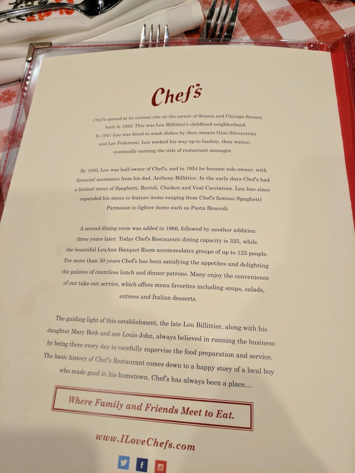 Menu at Chef's Restaurant, Buffalo