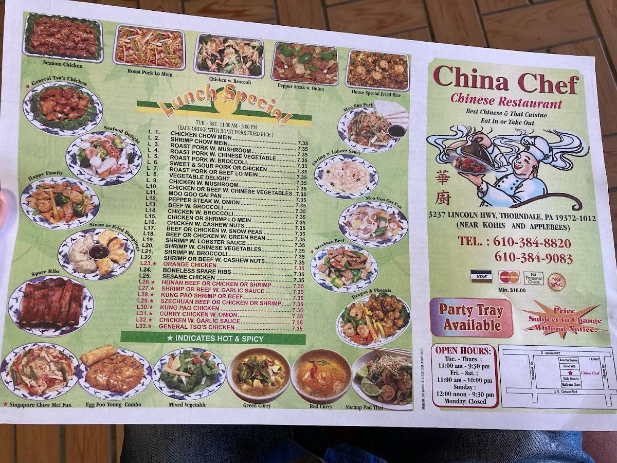 Menu at China Chef restaurant, Thorndale, Lincoln Hwy E
