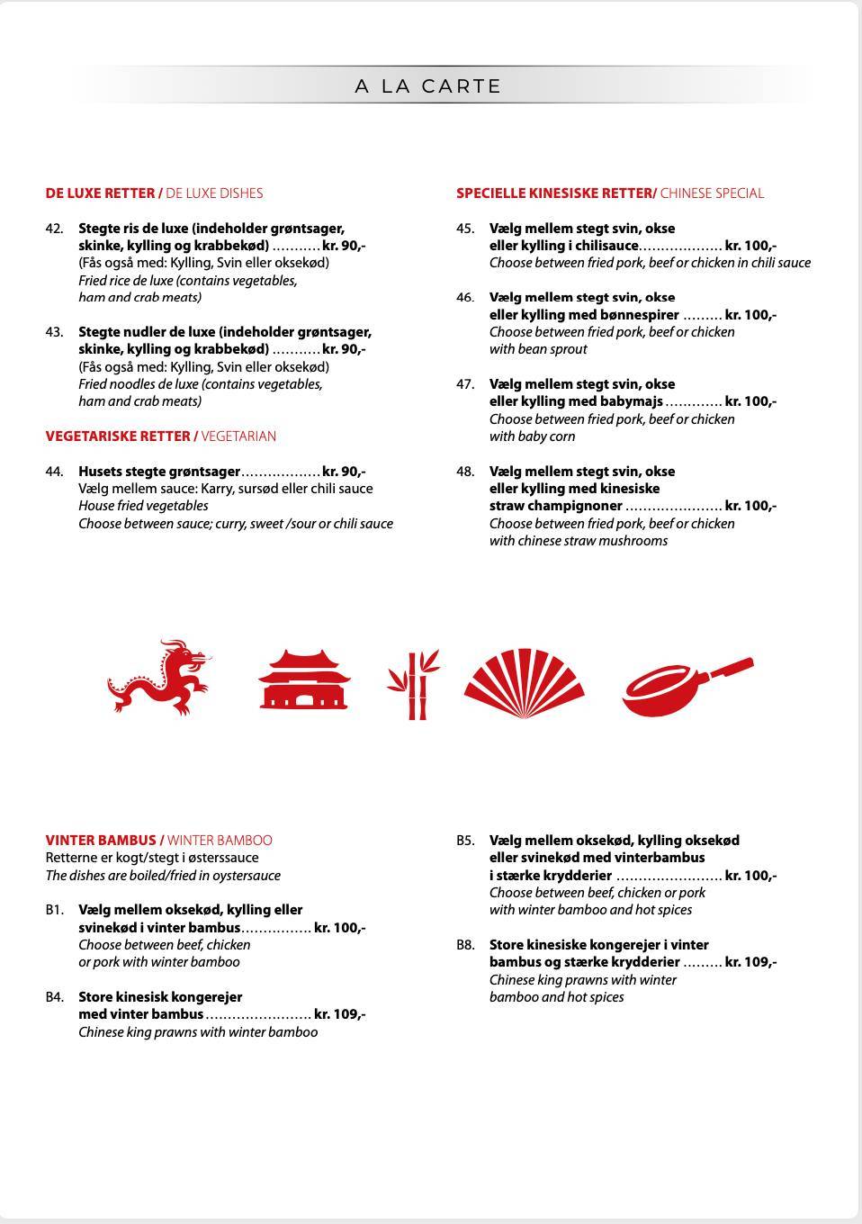 Menu au Restaurant China House, Maribo
