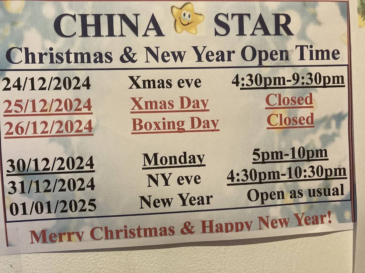 Menu at China Star, Rhostyllen, Wrexham restaurant, Wrexham