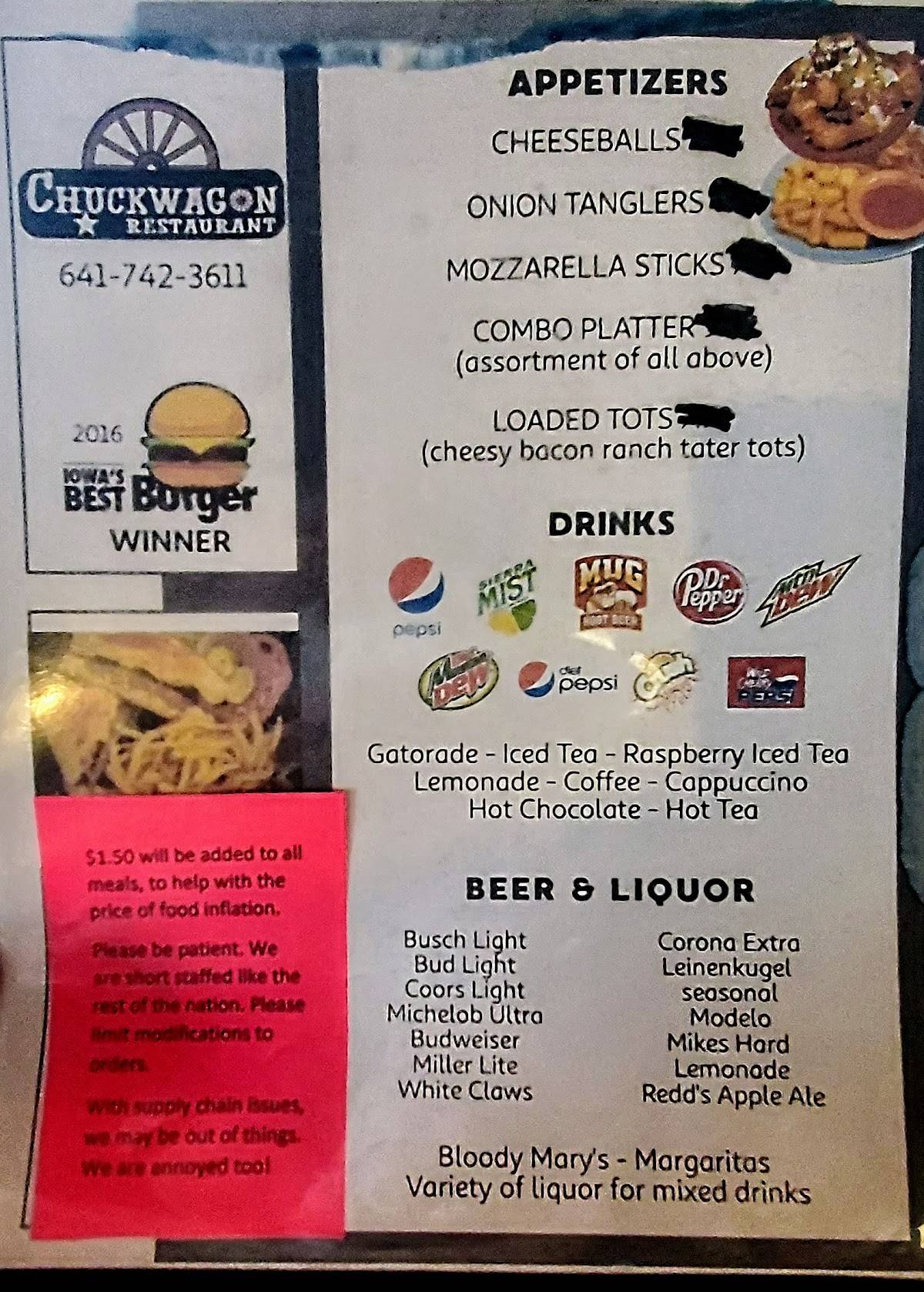 Menu at Chuckwagon Restaurant, Adair