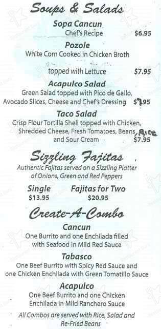 Menu at Cielito Lindo restaurant, Pickering