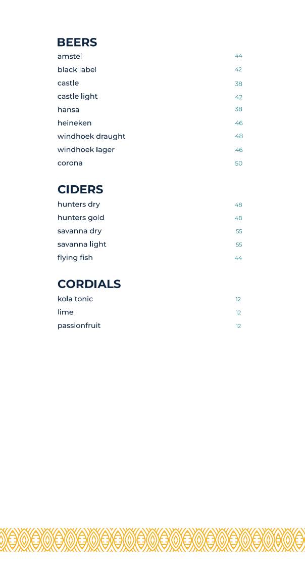 Menu at Cielo Restaurant, Benoni