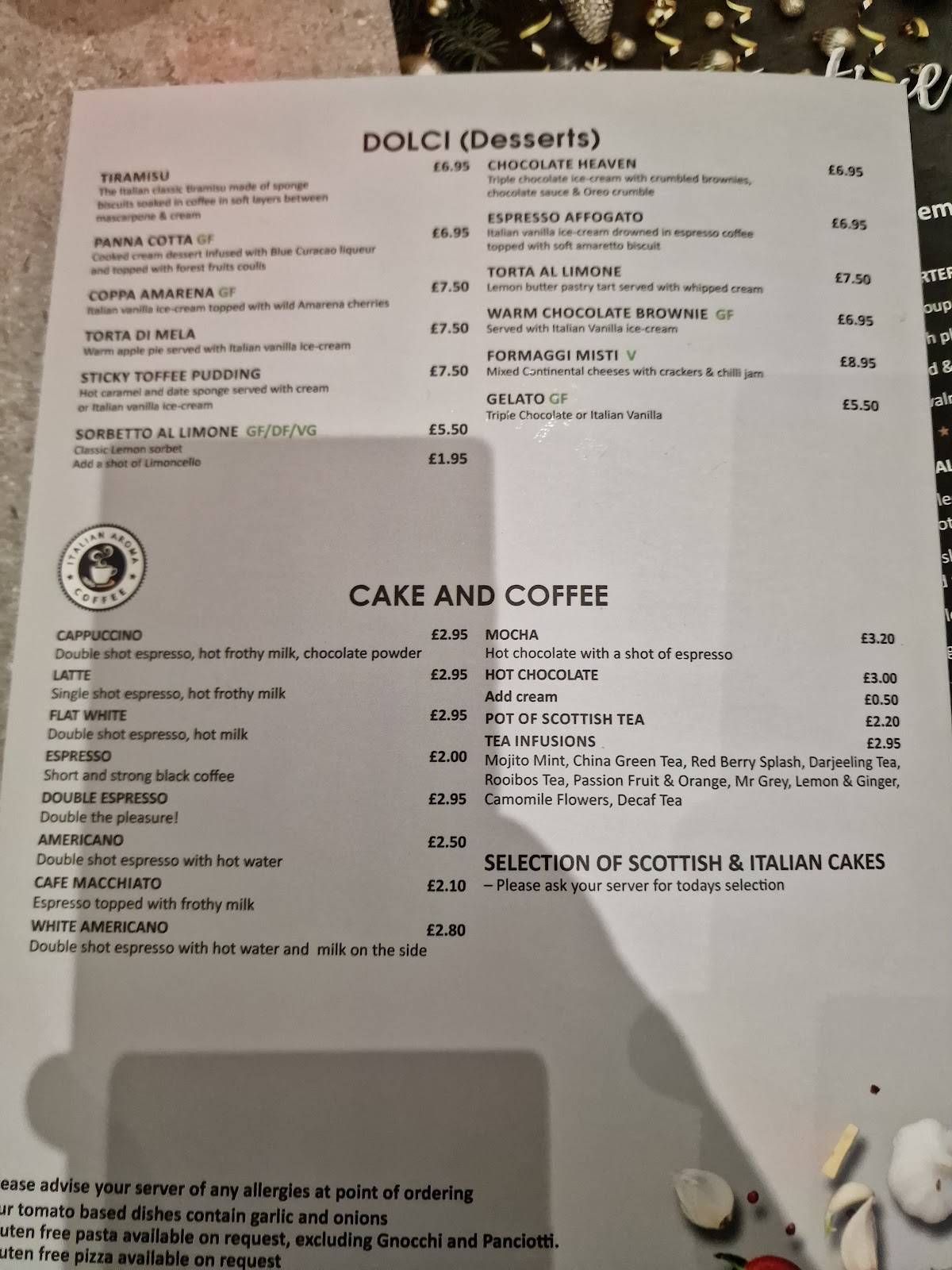 Menu at Ciro’s at Glenbervie restaurant, Larbert