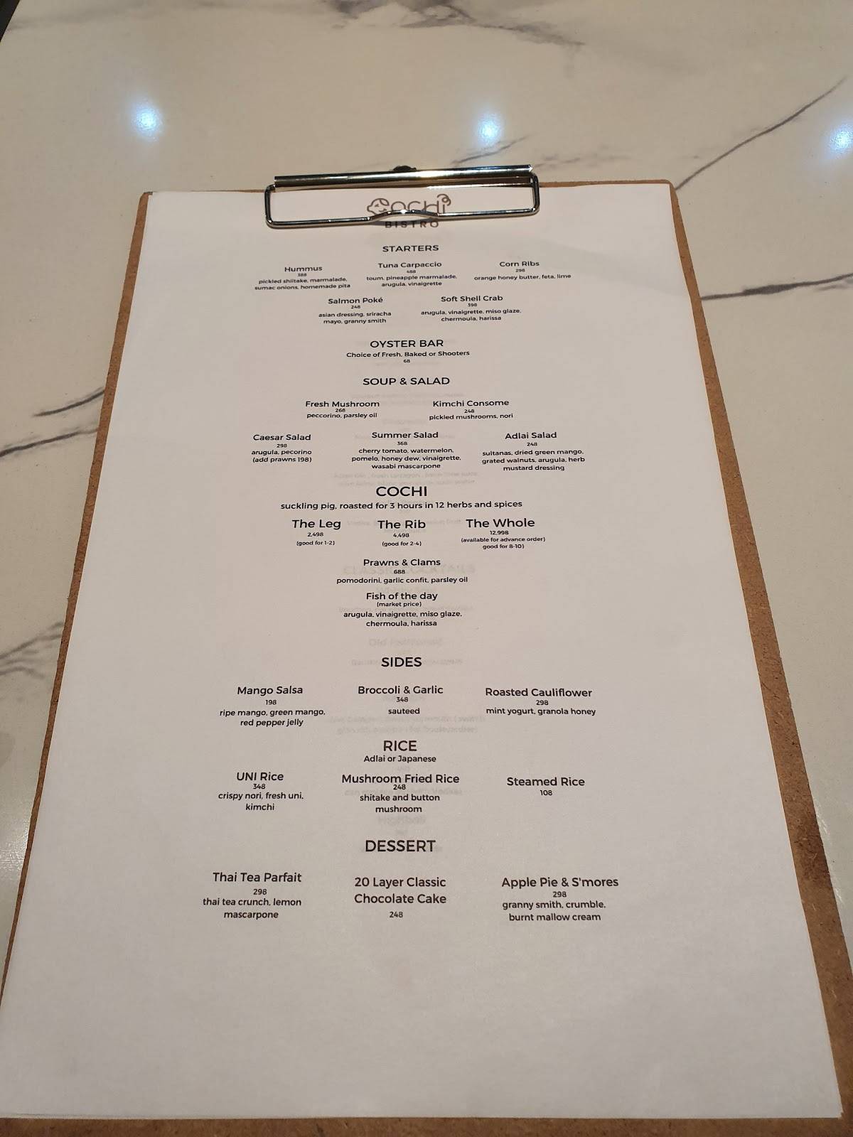 Menu at COCHI restaurant, Taguig