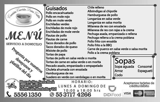 Carta del restaurante Comida corrida Doña Guille, Mexico