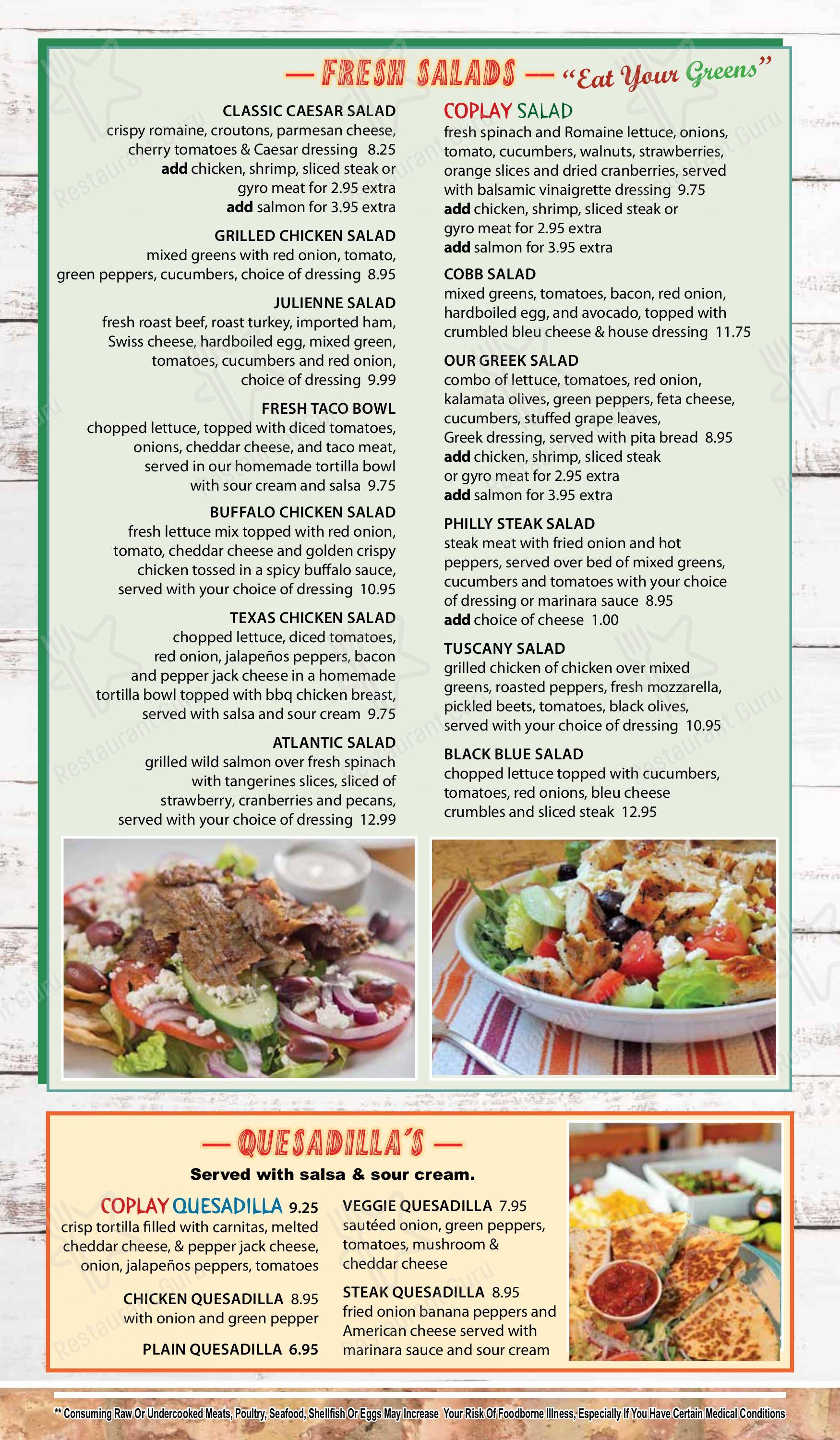 Menu at Coplay Eatery restaurant, Coplay