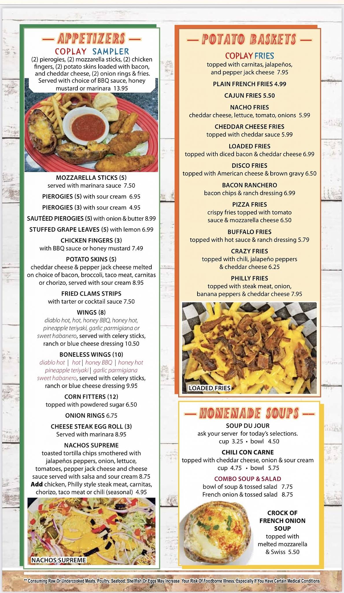 Menu at Coplay Eatery restaurant, Coplay