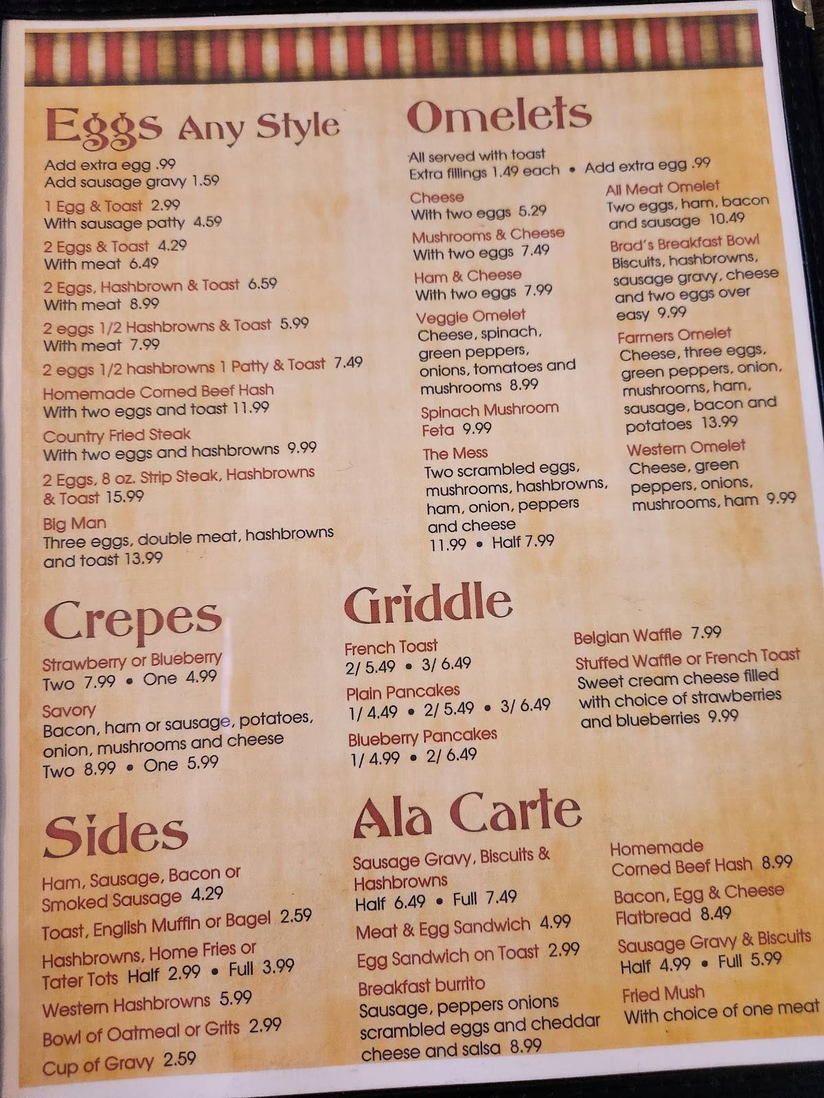 Menu at Corner Inn restaurant, Upper Sandusky