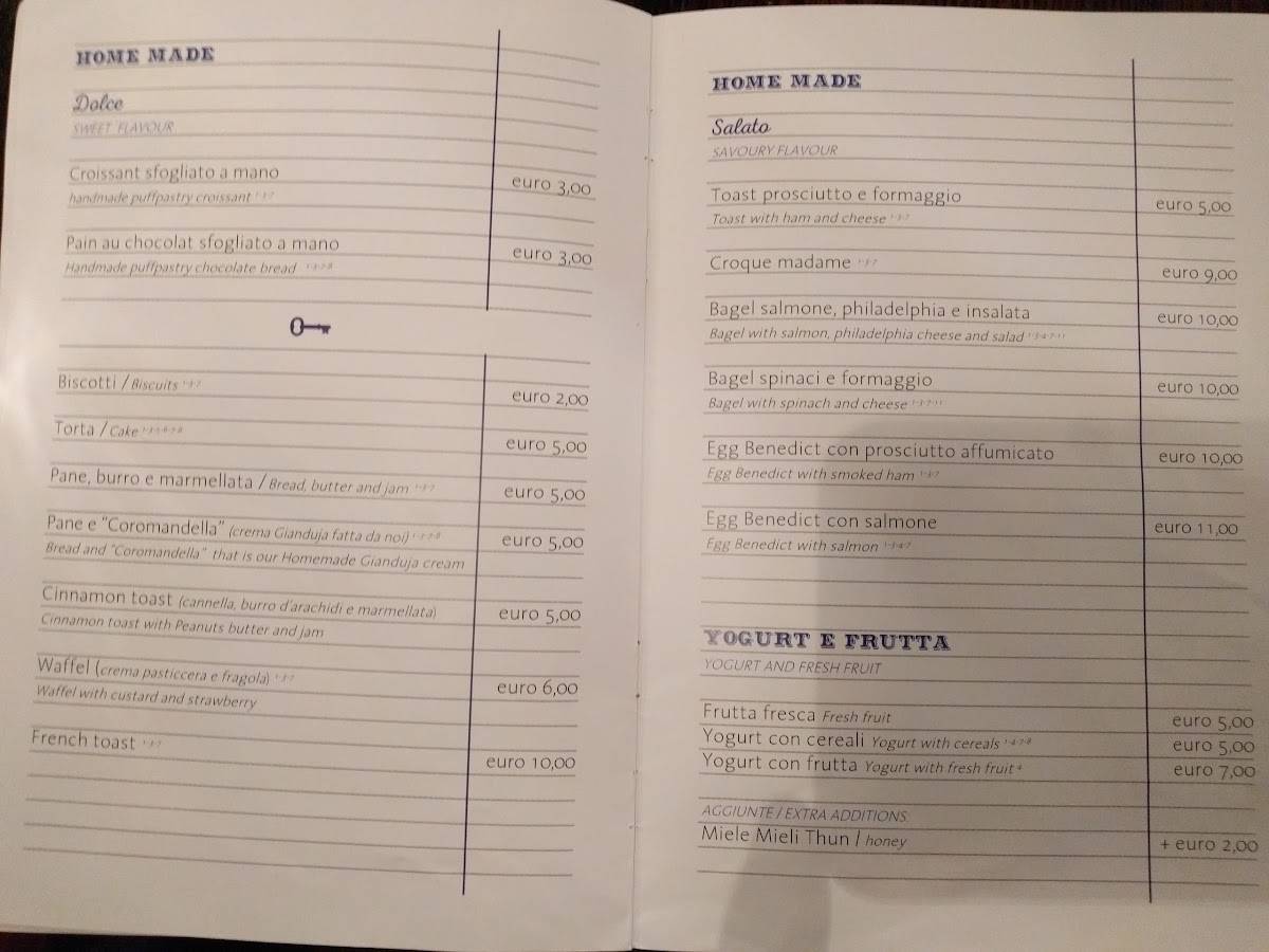 Menu at Coromandel restaurant, Rome