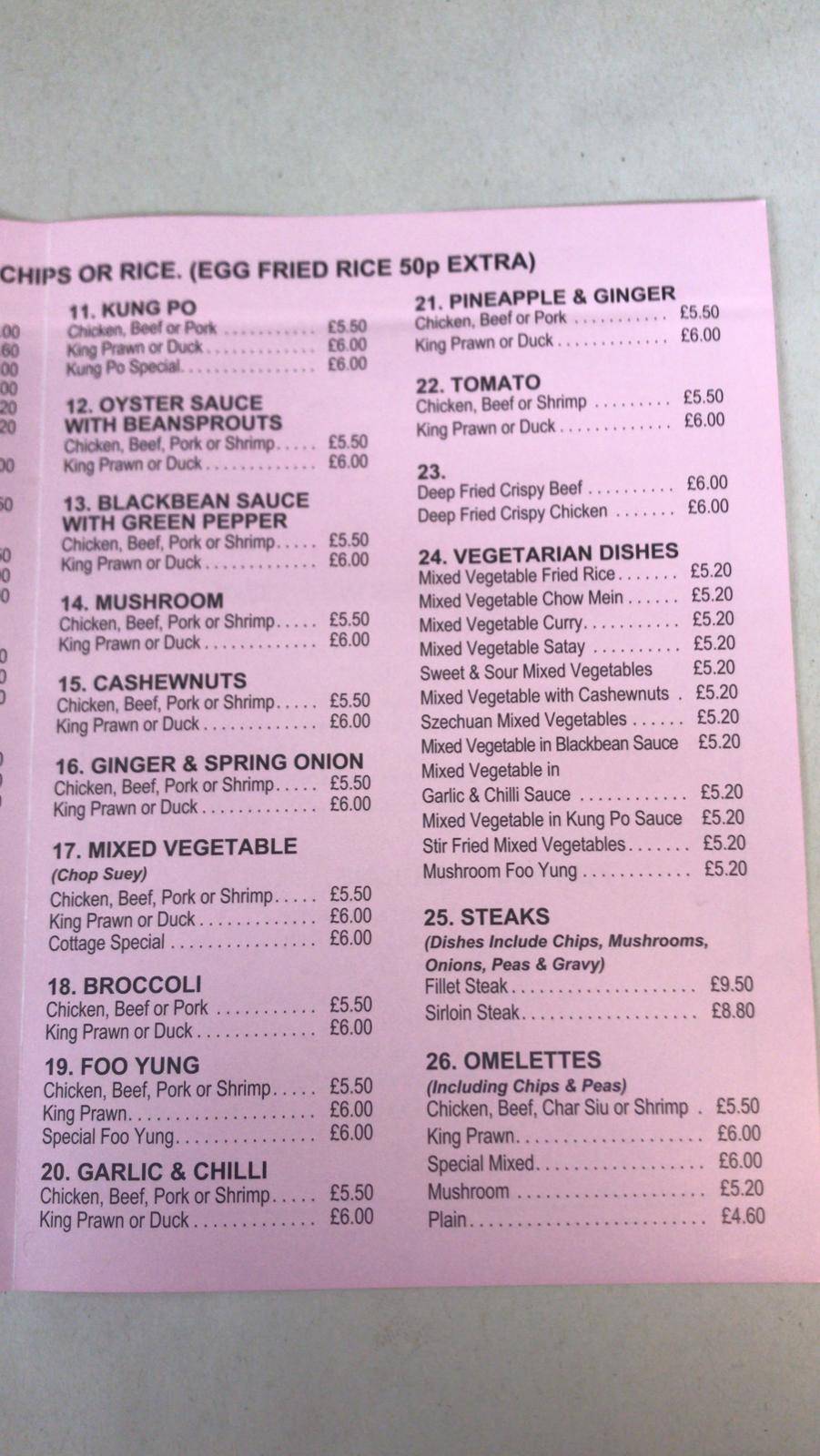 Menu at Cottage Chippy fast food, Manchester, 22 Reddish Ln
