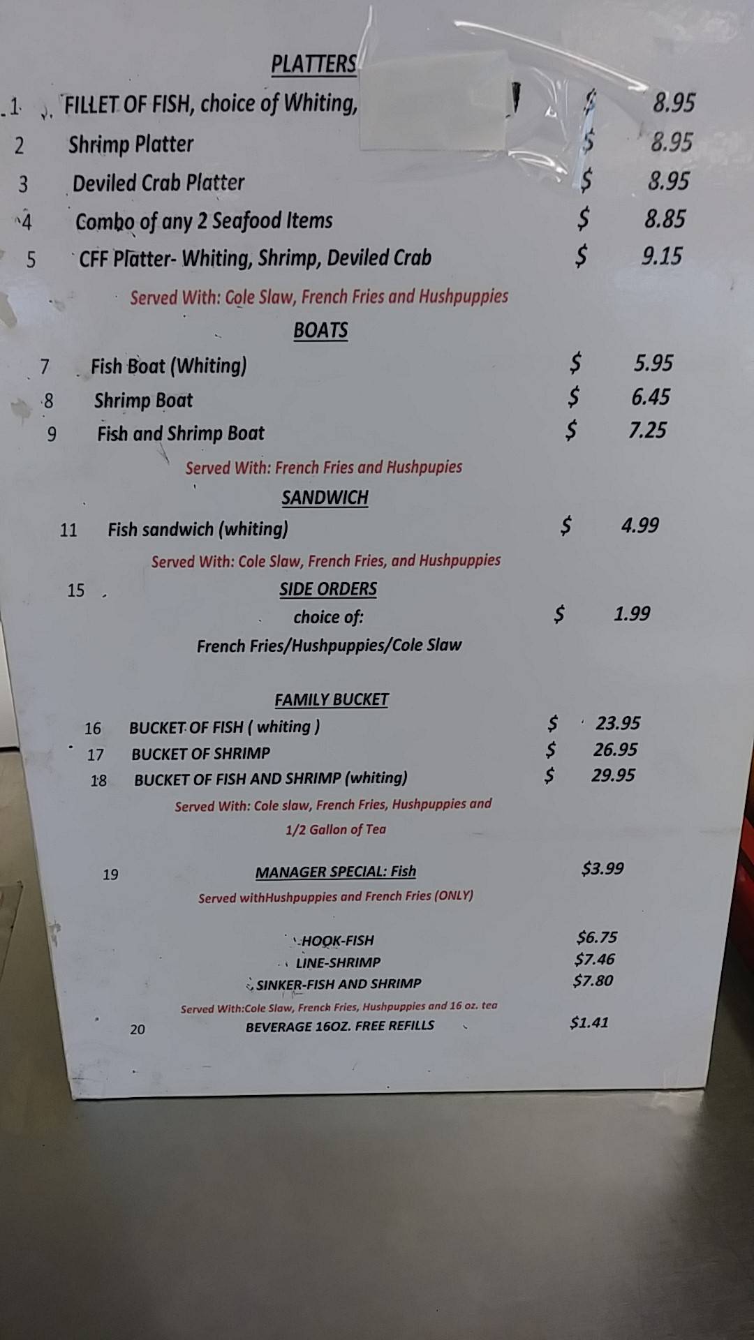 Menu at Country Fish Fry restaurant, Hope Mills, N Main St