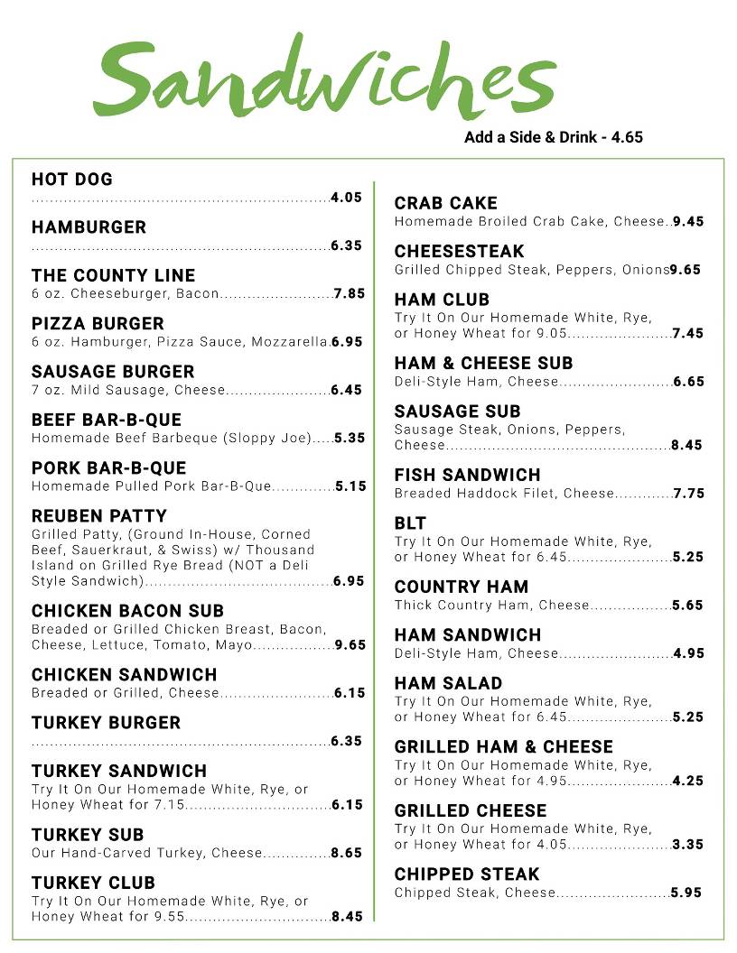 Menu at County Line Restaurant, Richfield