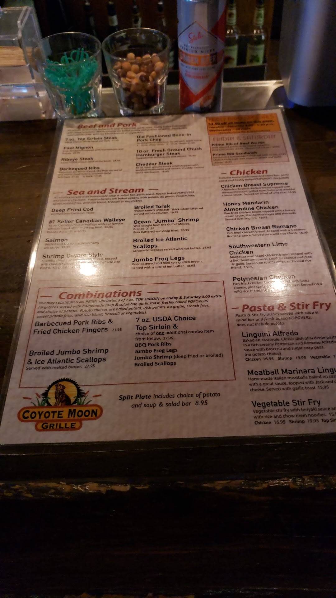 Menu at Coyote Moon Grille restaurant, St. Cloud