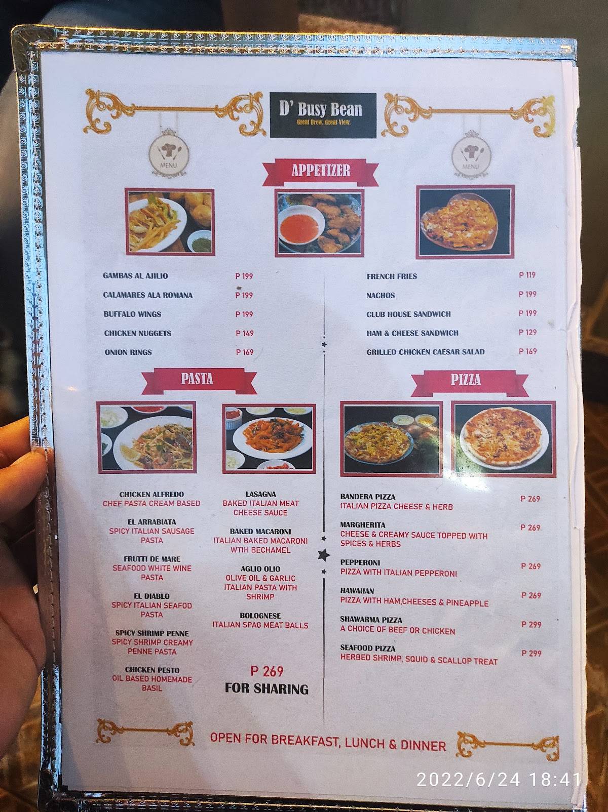 Menu at D' Busy Bean Overlooking Coffee House Taguig, Taguig